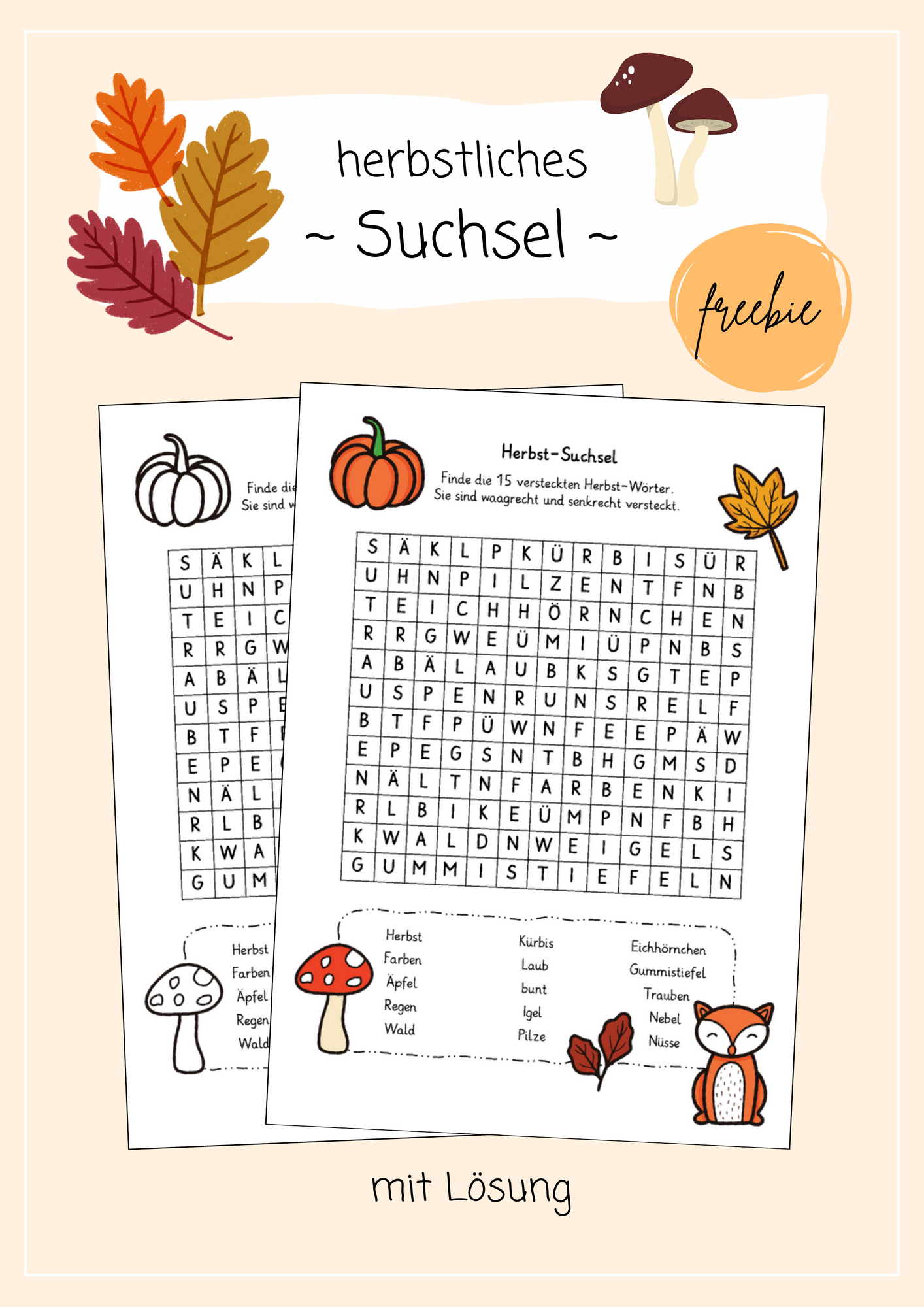 FREEBIE Rätselspass - Herbstliches Suchsel – Unterrichtsmaterial in den ...