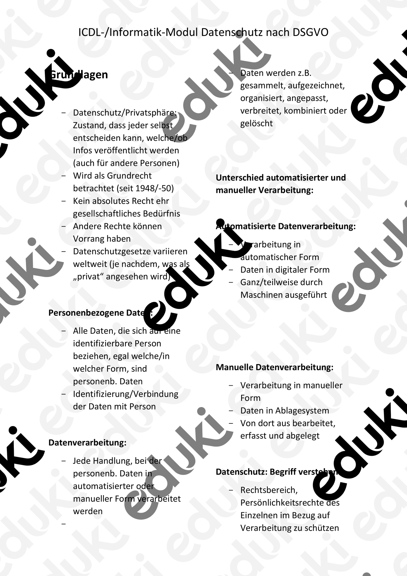 ICDL/Informatik Datenschutz nach DSGVO – Unterrichtsmaterial im Fach ...