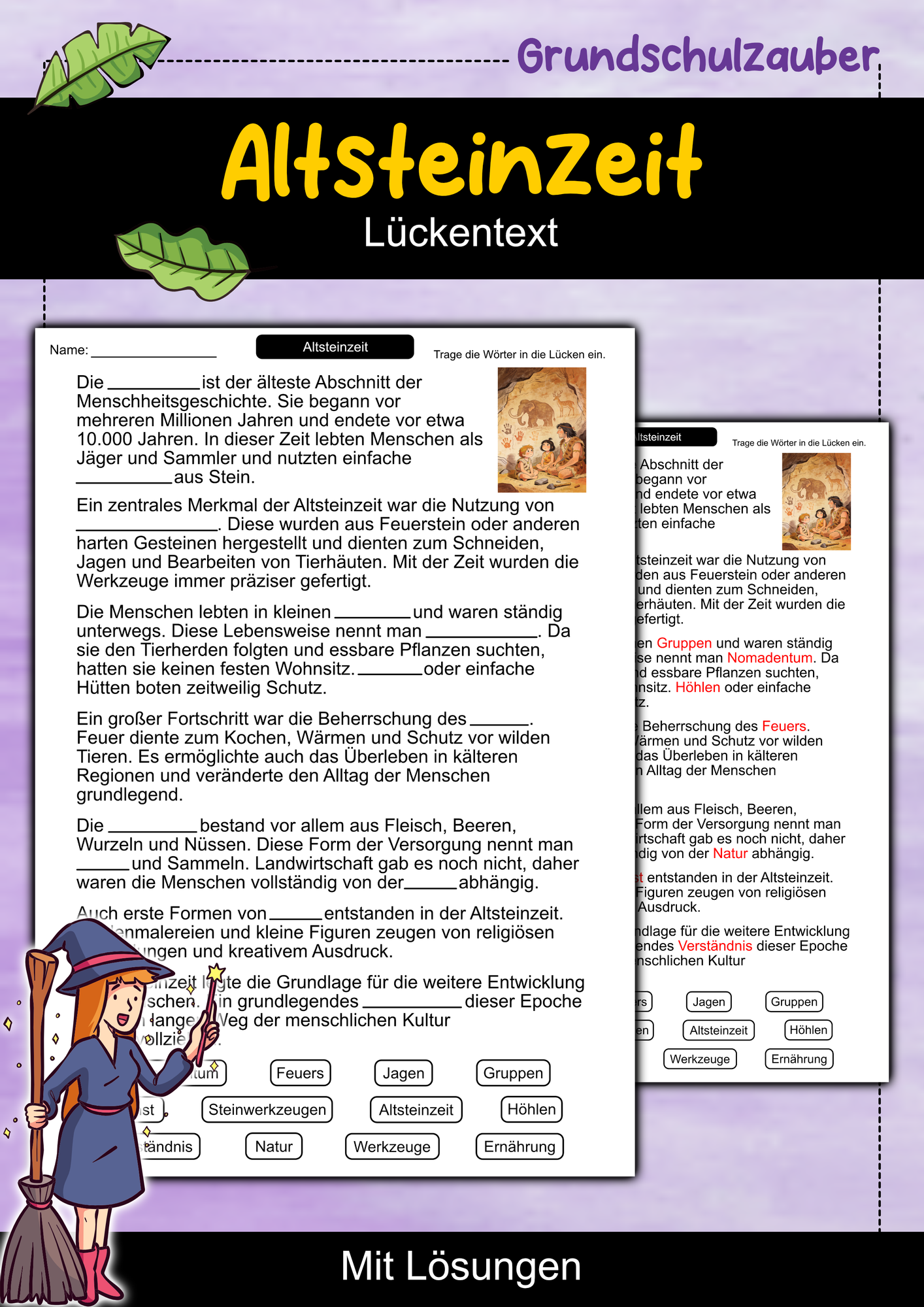 Altsteinzeit | Lückentext | Urgeschichte | Geschichte | Steinzeit ...