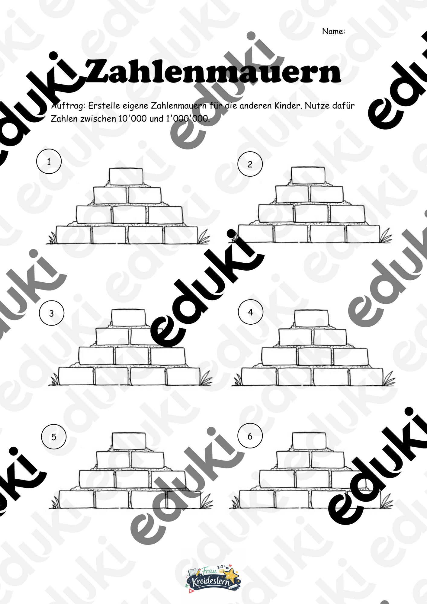 Zahlenmauern (3 Niveaus) Zahlenraum bis 1 Million – Unterrichtsmaterial ...