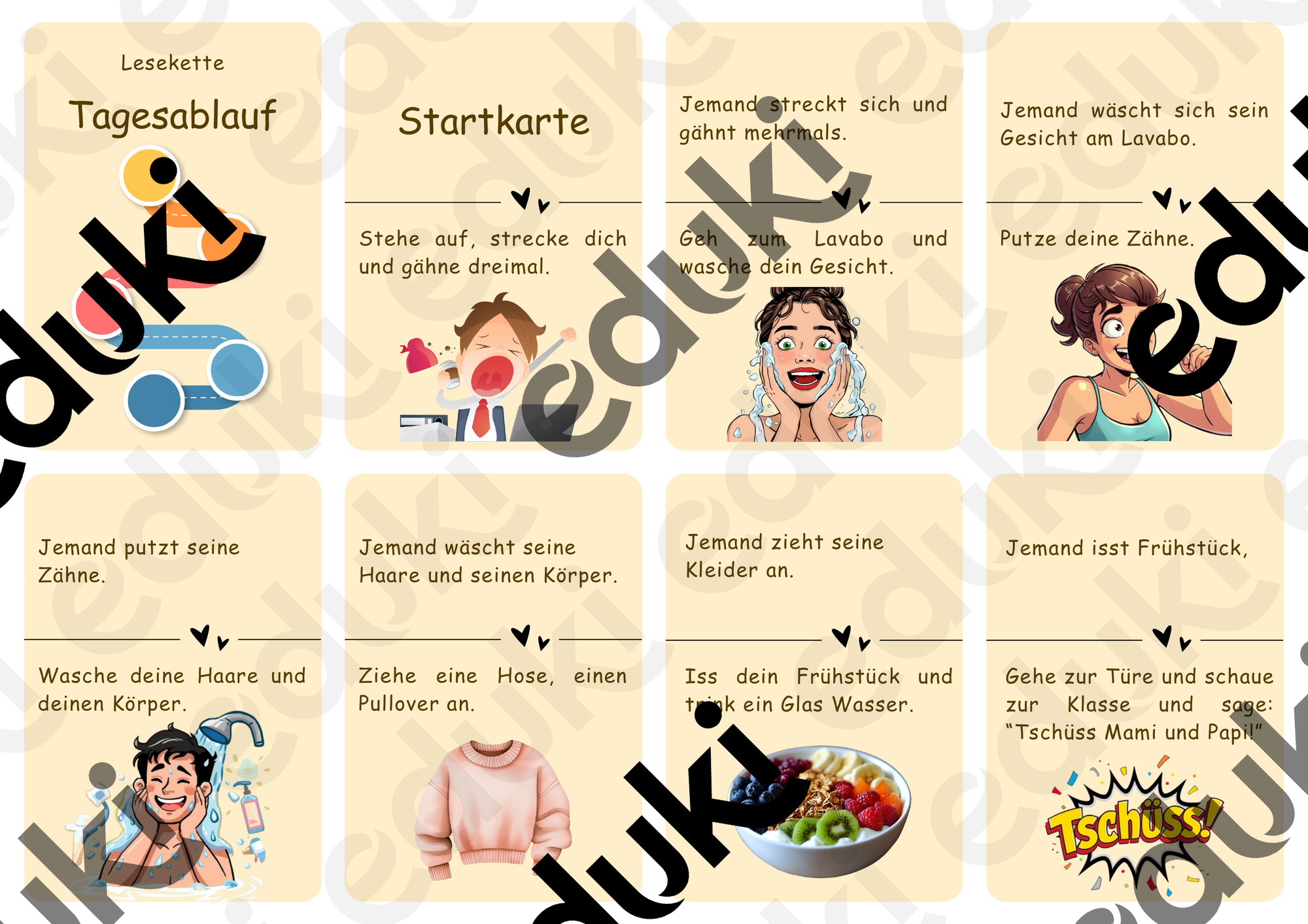 Lesekette Tagesablauf_orginal – Unterrichtsmaterial in den Fächern Deutsch & Mathematik