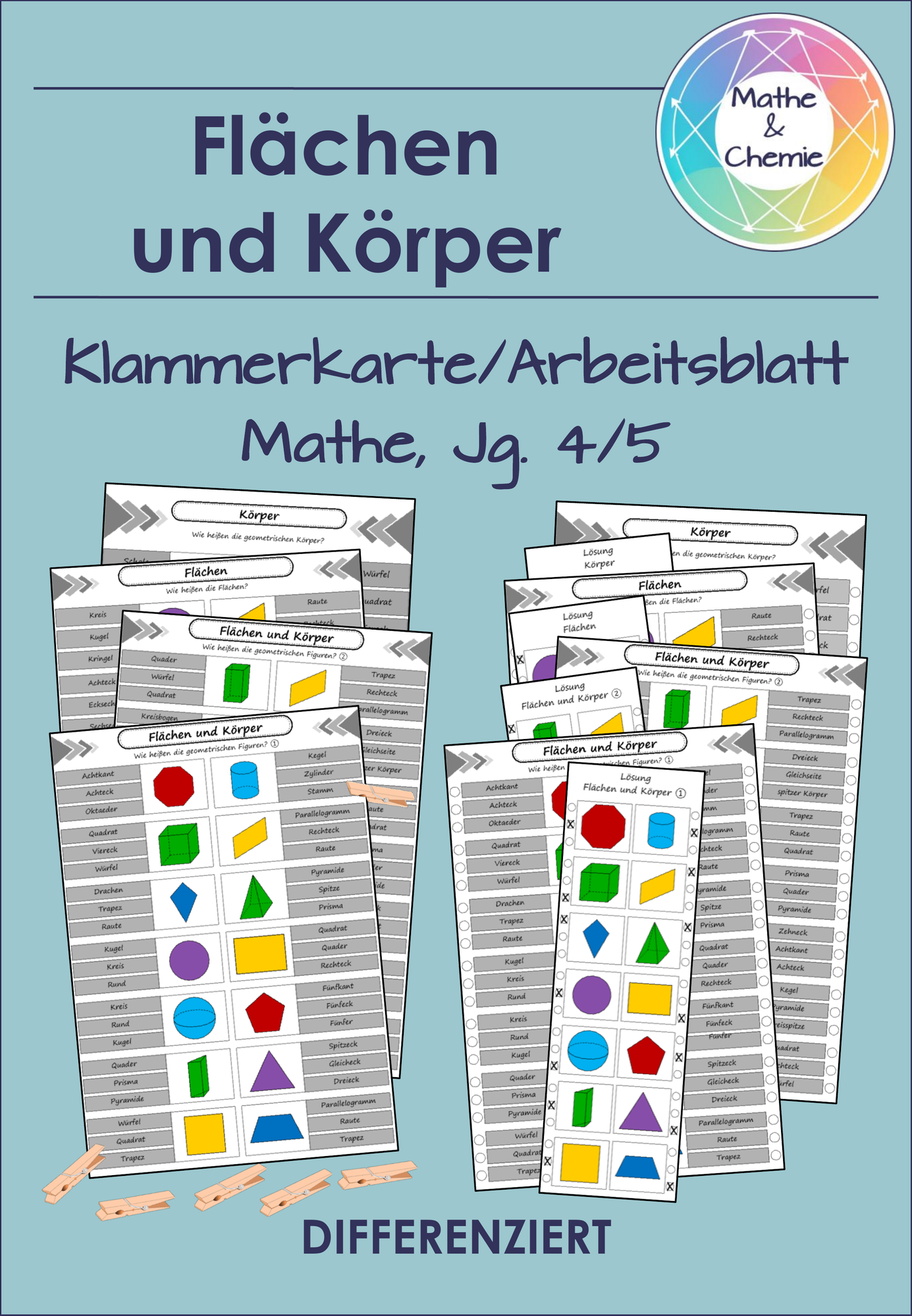 Flächen und Körper - Klammerkarte oder Arbeitsblatt ...
