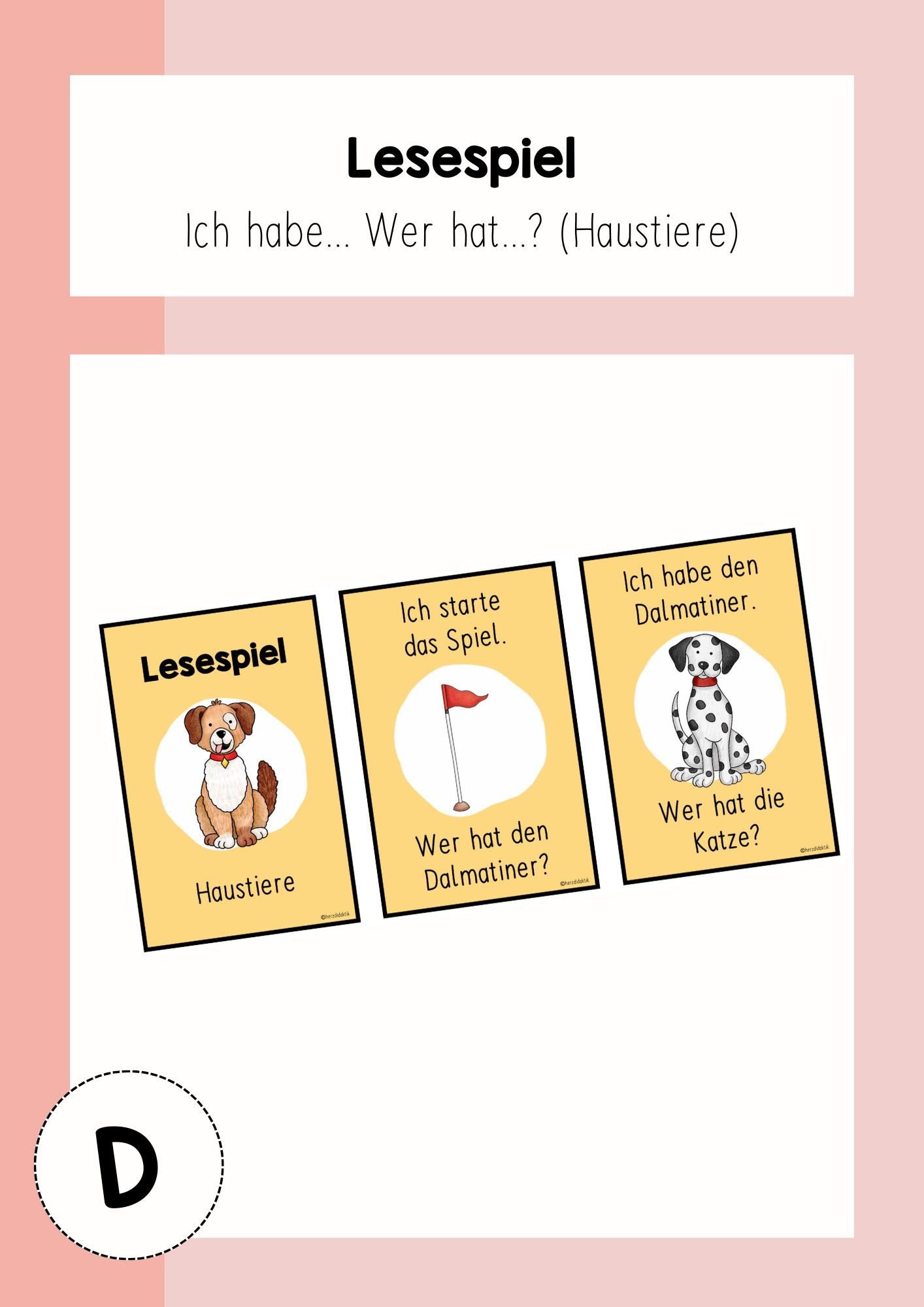 Lesespiel - "Ich habe... Wer hat...? - Haustiere – Unterrichtsmaterial ...