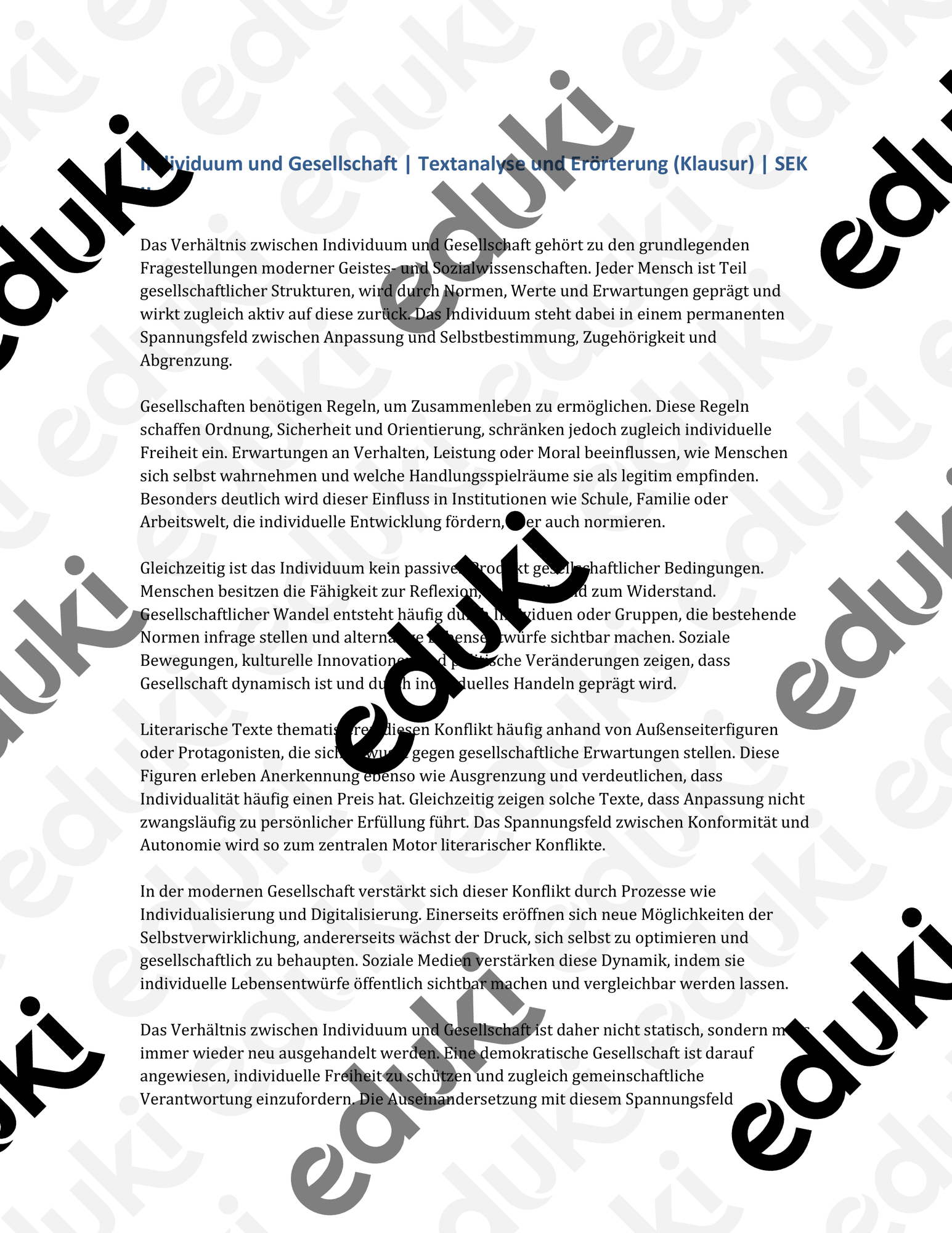 Individuum und Gesellschaft – Klausur Deutsch SEK II | Analyse ...