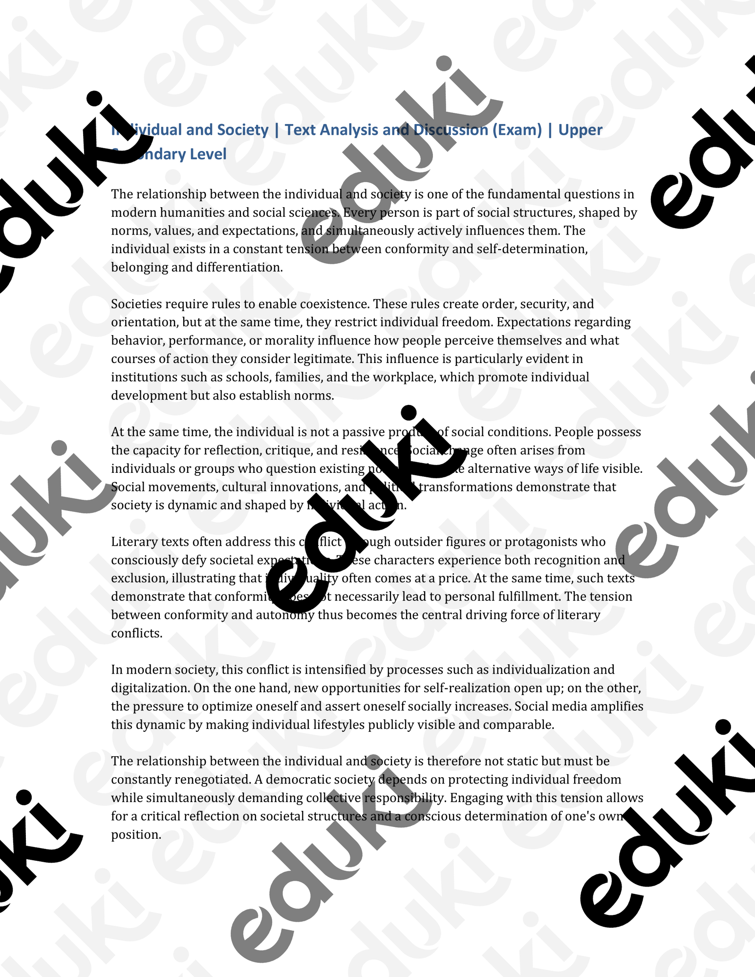 Individual and Society – Englisch Klausur SEK II | Essay & Analysis ...