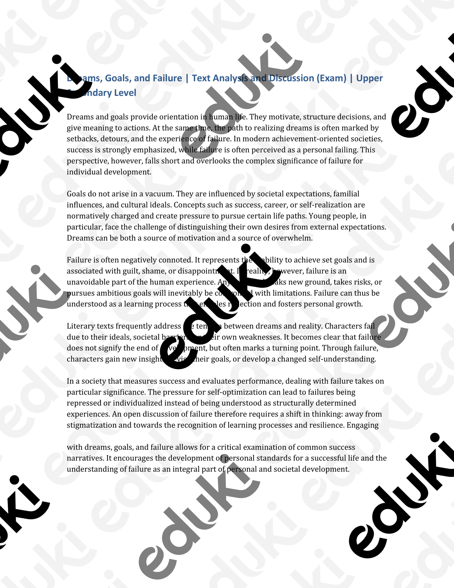 Dreams, Goals, and Failure – Englisch Klausur SEK II | Essay & Analysis ...