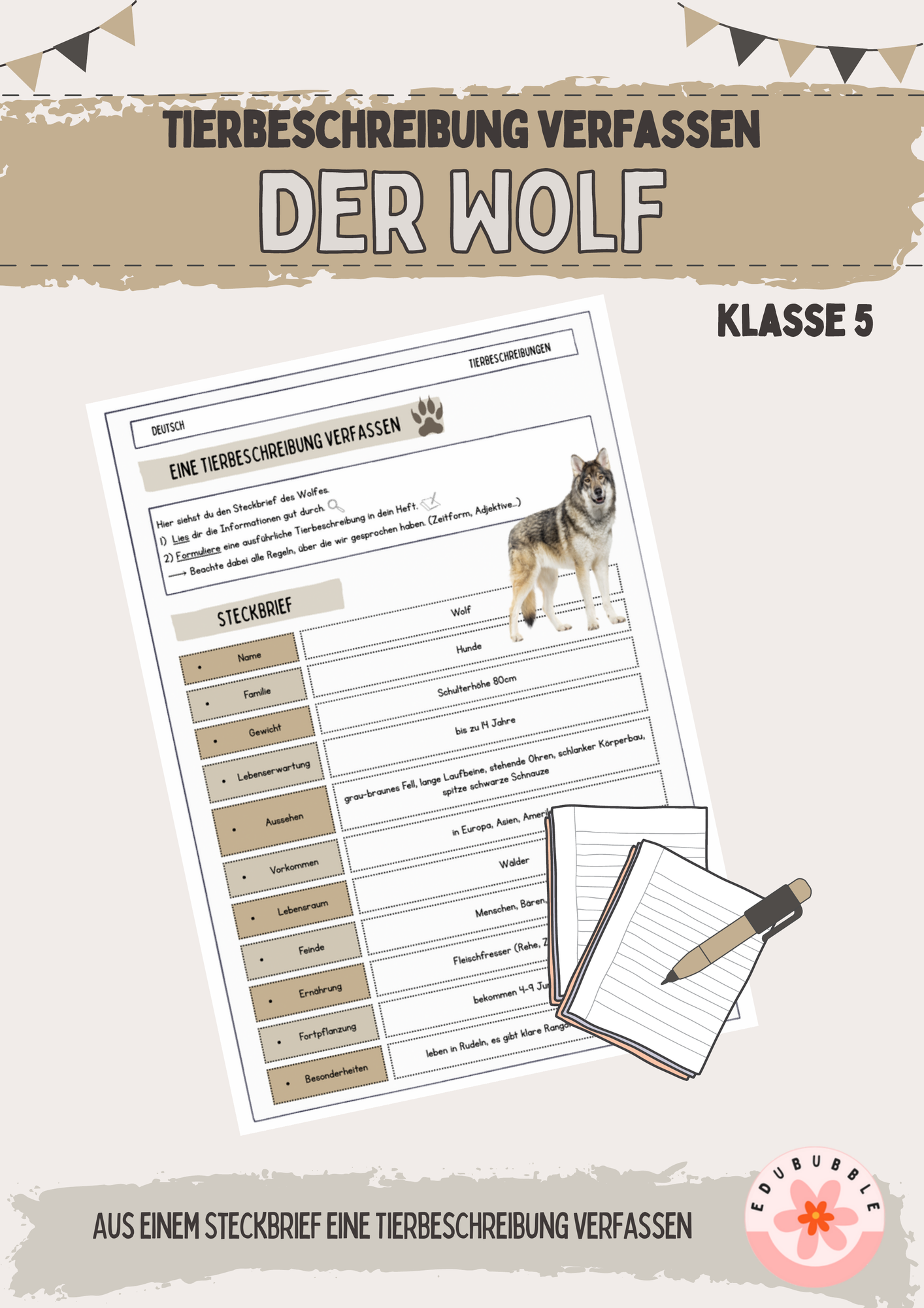 Tierbeschreibung verfassen - Der Wolf – Unterrichtsmaterial im Fach Deutsch