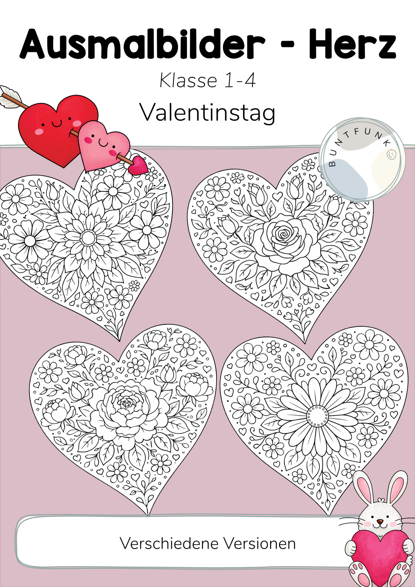 Valentinstag - Herz & Blumen Ausmalbilder – Unterrichtsmaterial in den ...