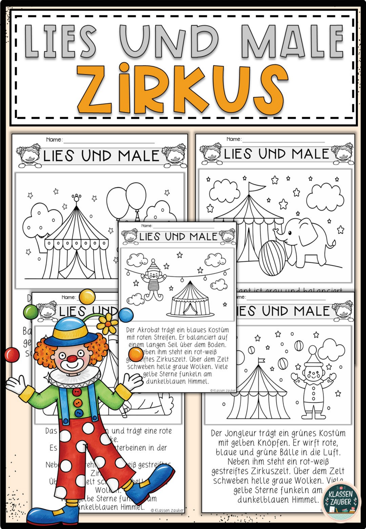 Zirkus – Lesen und Malen, Lesemalblatt – Unterrichtsmaterial in den ...