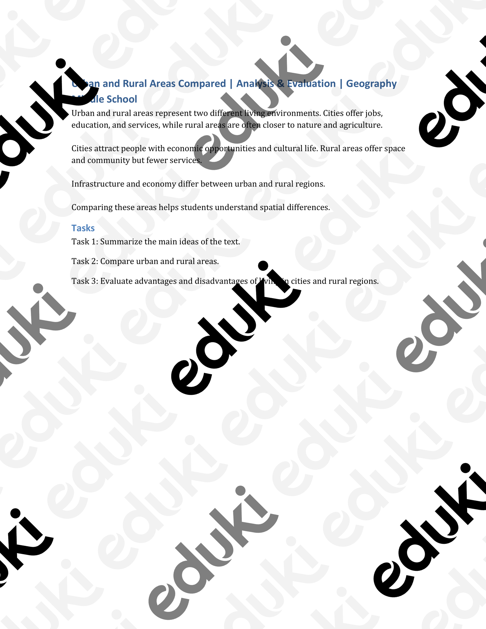 Urban and Rural Areas Compared | Geography Assessment SEK I ...
