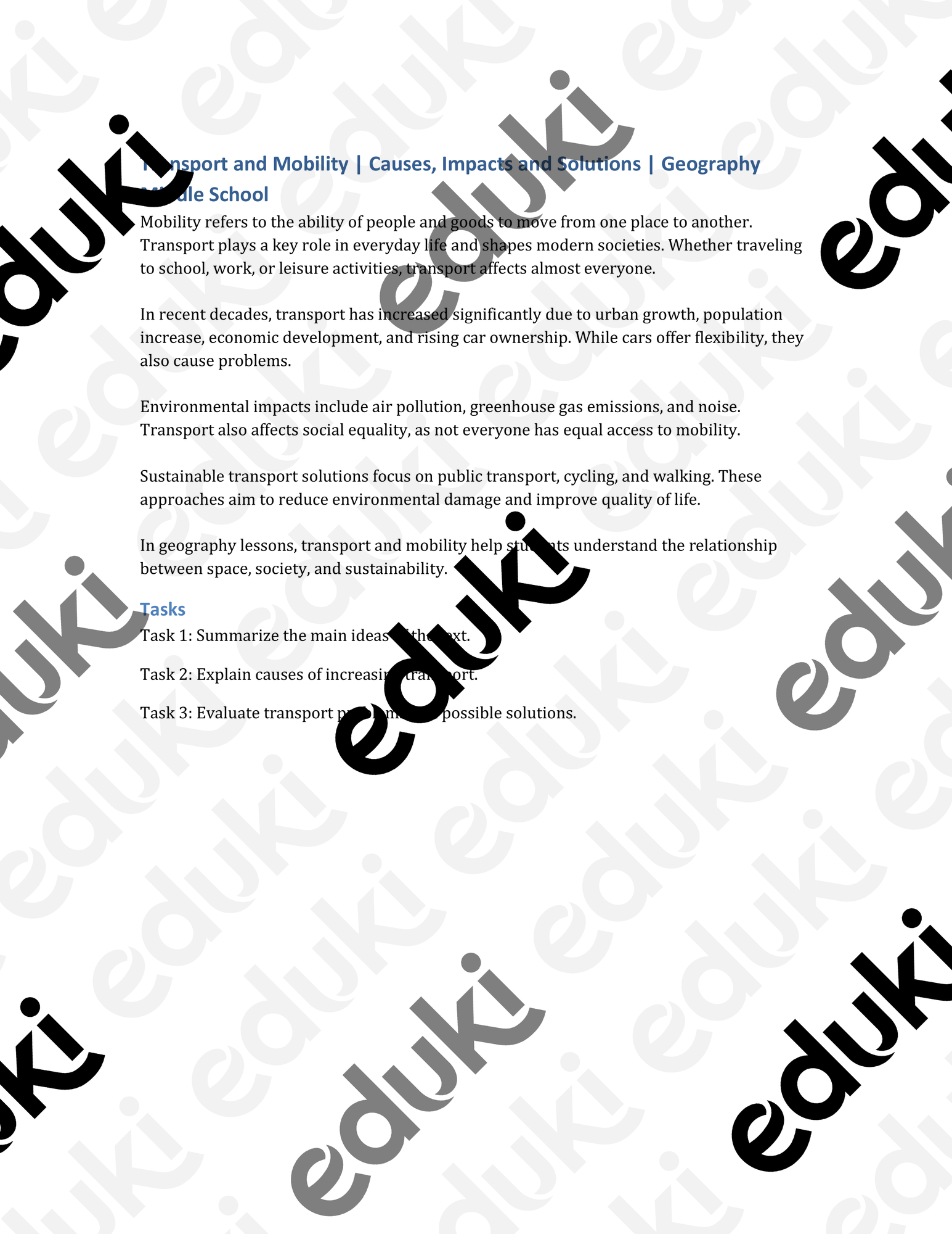 Transport and Mobility | Geography Assessment SEK I ...