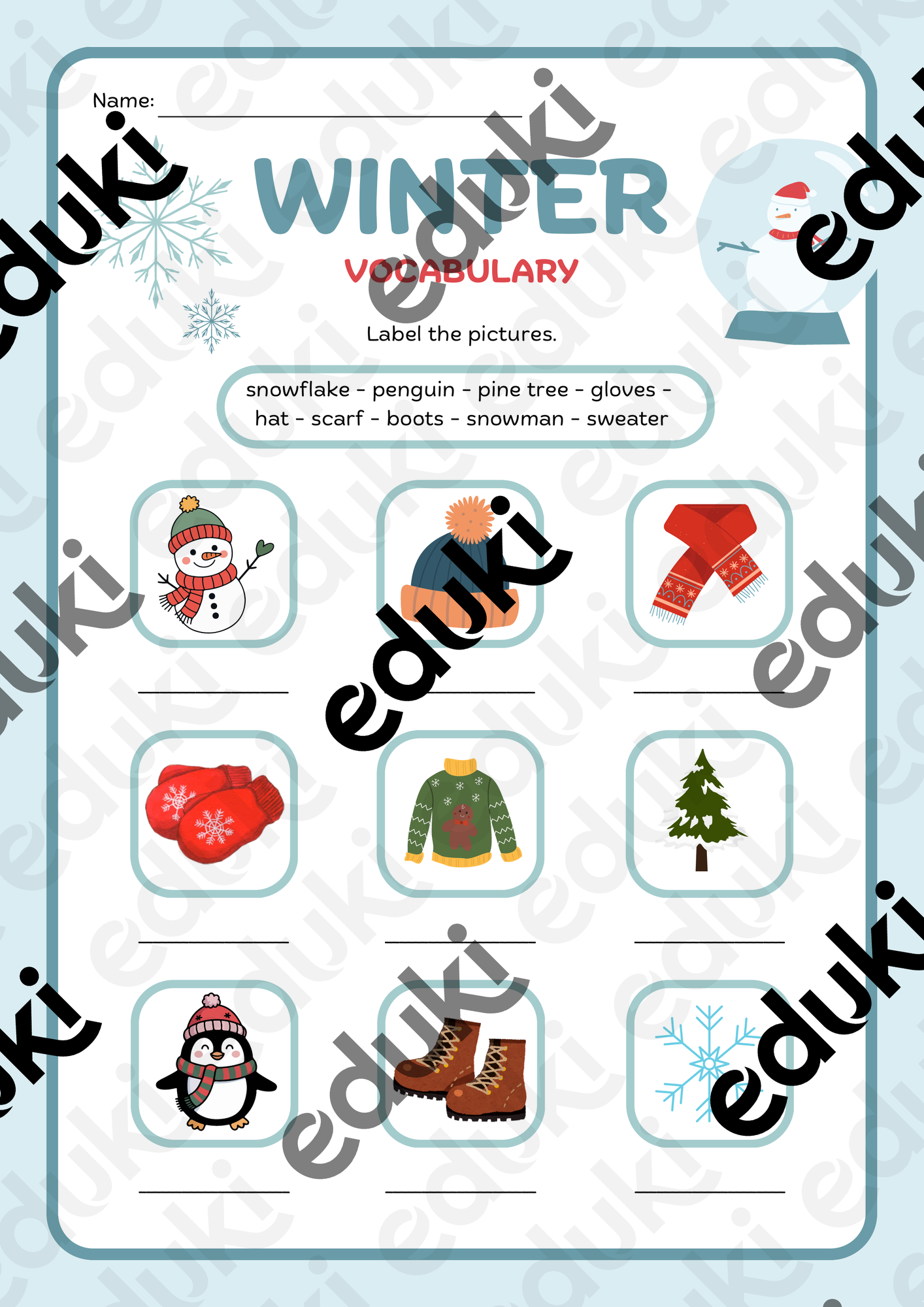 Winter Vocabulary Worksheet – Unterrichtsmaterial im Fach Englisch