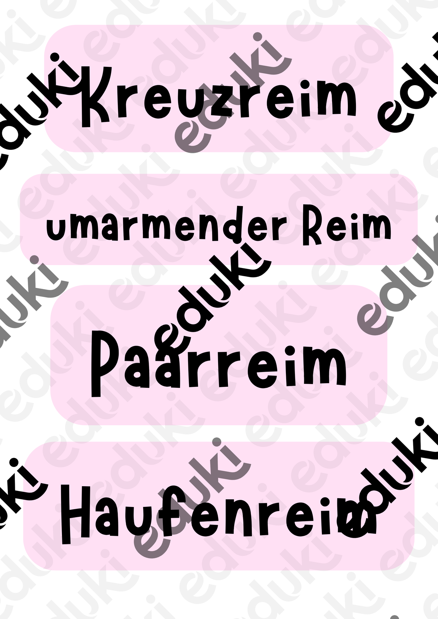 Tafelkarten zum Reimschema – Unterrichtsmaterial im Fach Deutsch