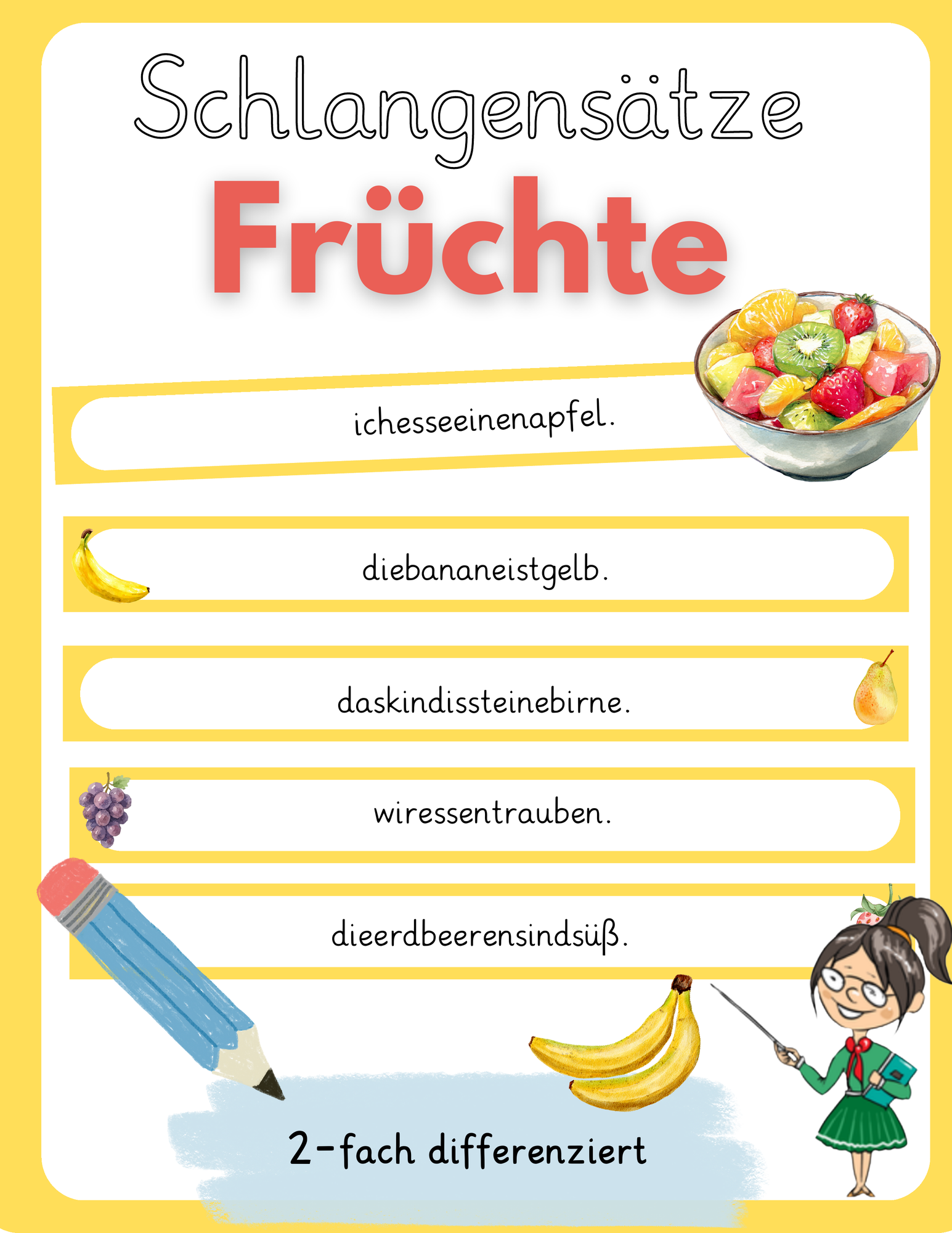 Schlangensätze zum Thema Obst – DaZ Wortschatztraining Deutsch A1 / A2 ...