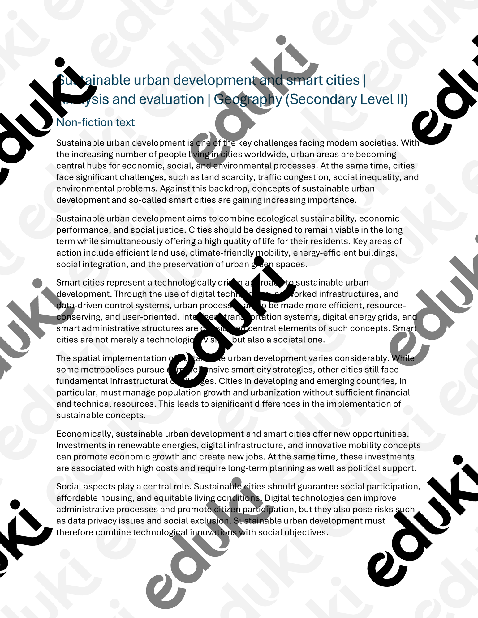 Sustainable Urban Development and Smart Cities | Geography Upper ...