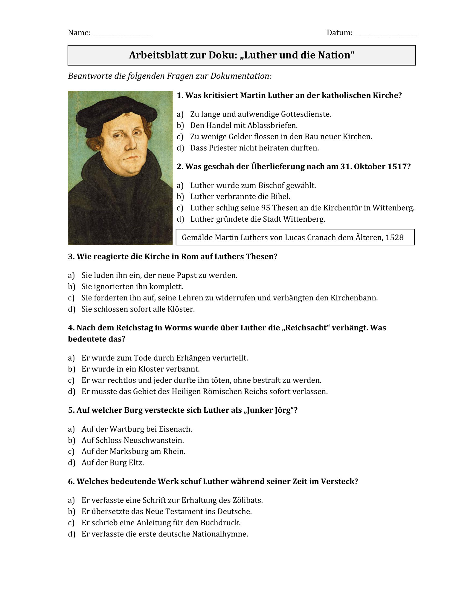 Arbeitsblatt zur Doku: Luther und die Nation – Unterrichtsmaterial im ...