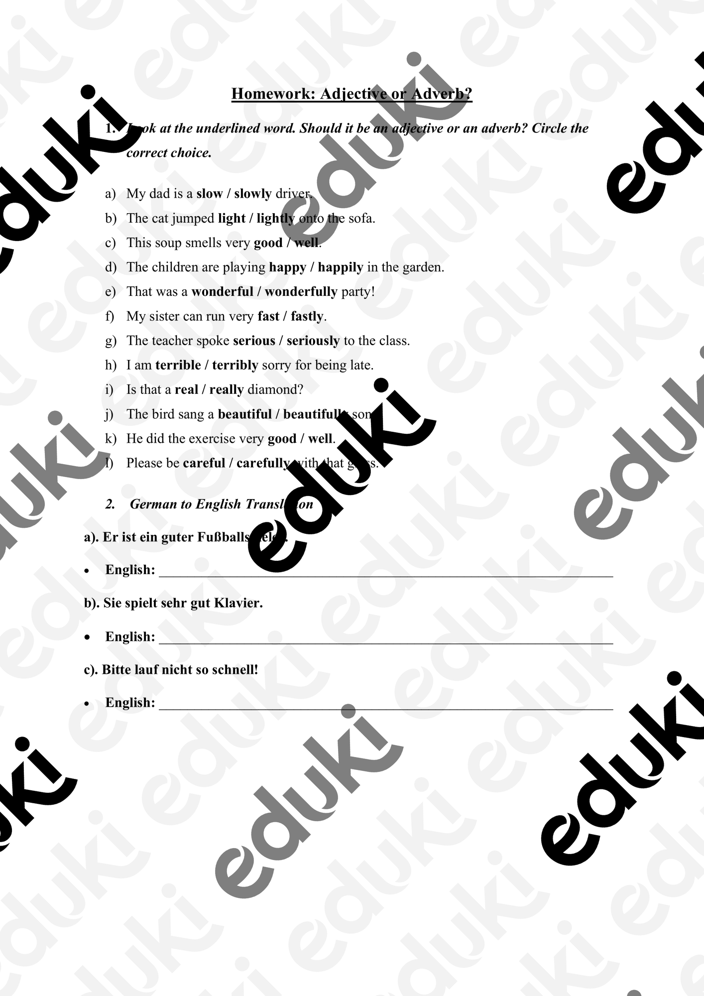 Adjectivs vs Adverb (Grammar) – Unterrichtsmaterial im Fach Englisch