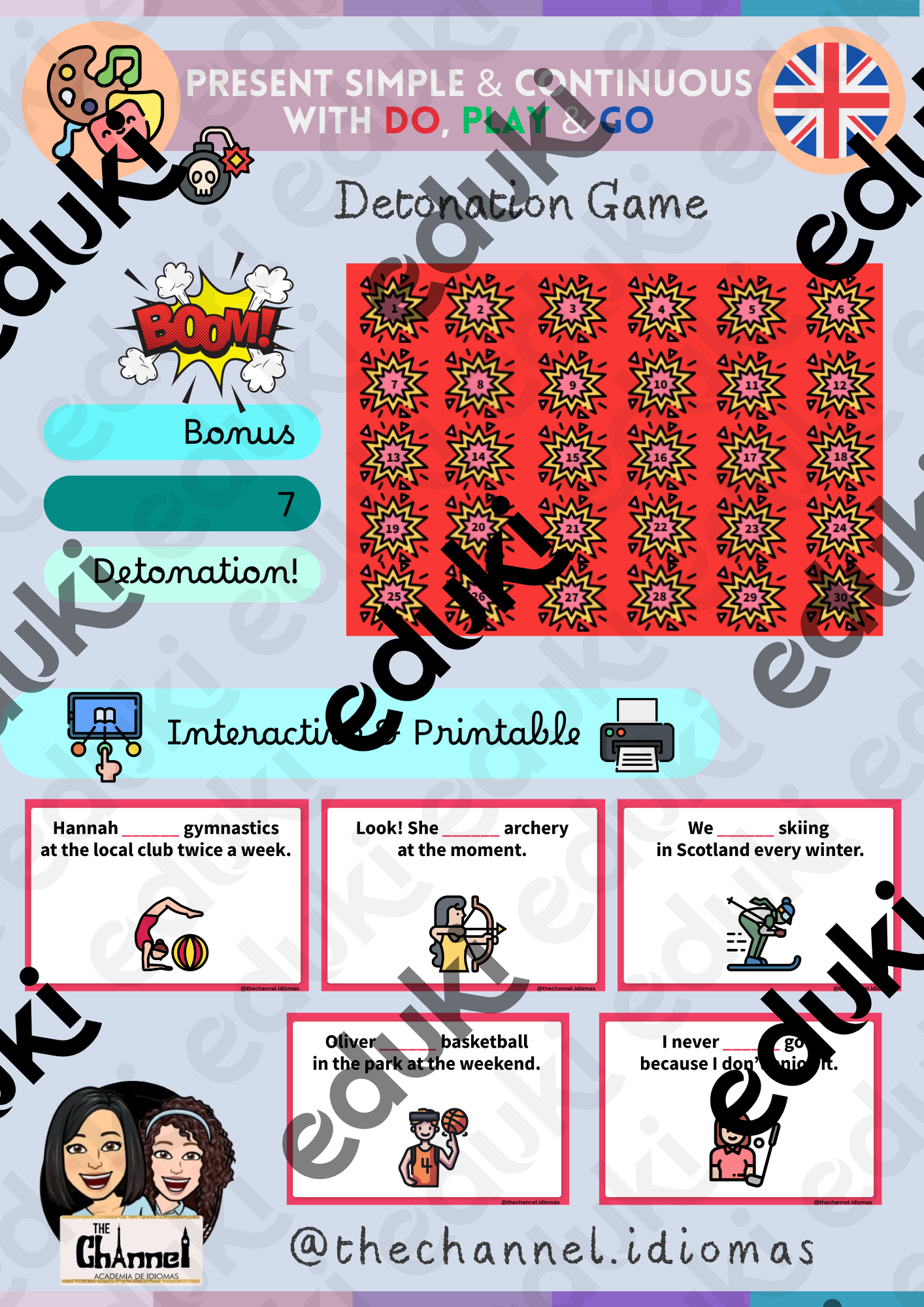 PRESENT SIMPLE & CONTINUOUS (DO, GO & PLAY) – Detonation Game - Ressource pédagogique pour ton ...