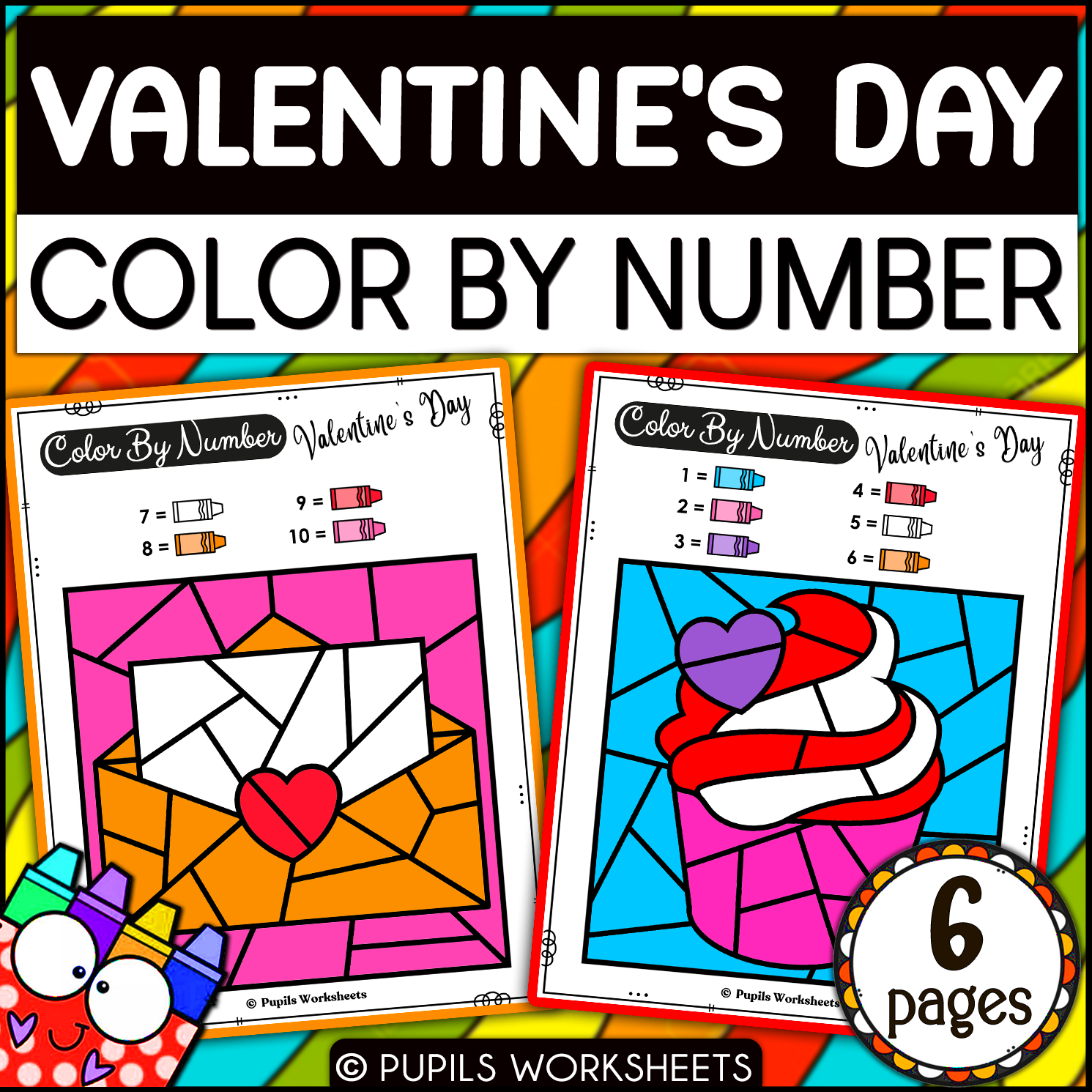 Valentine's Day Color By Number | Math & Literacy Activity Sheets ...