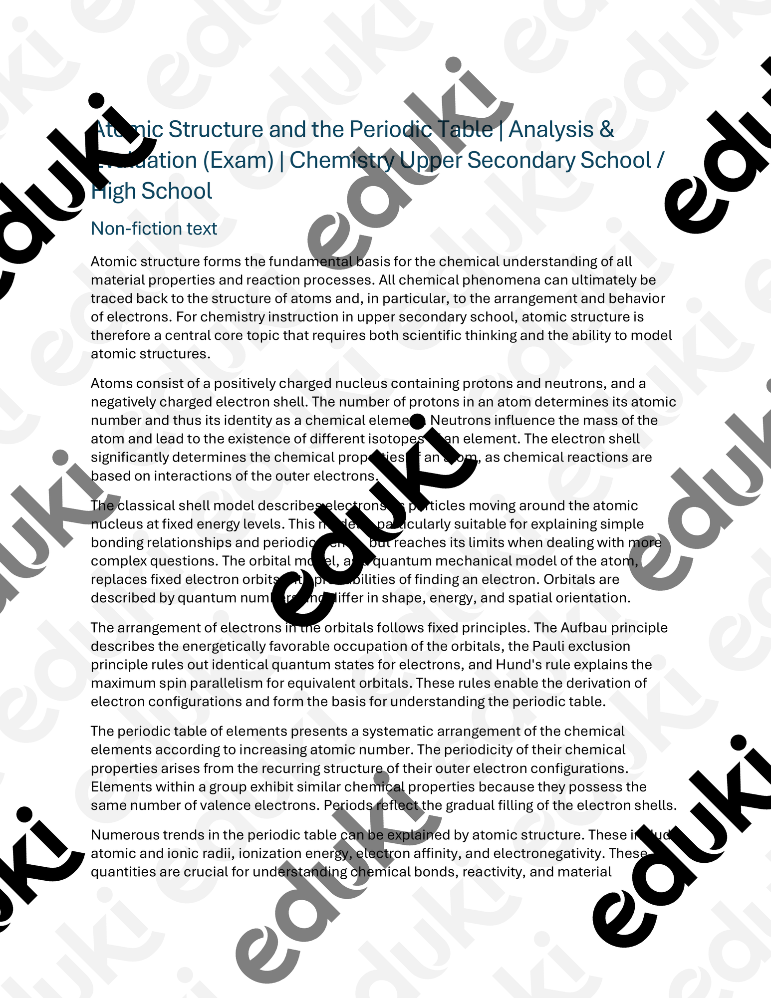 Atomic Structure and Periodic Table | Chemistry Test Upper Secondary ...
