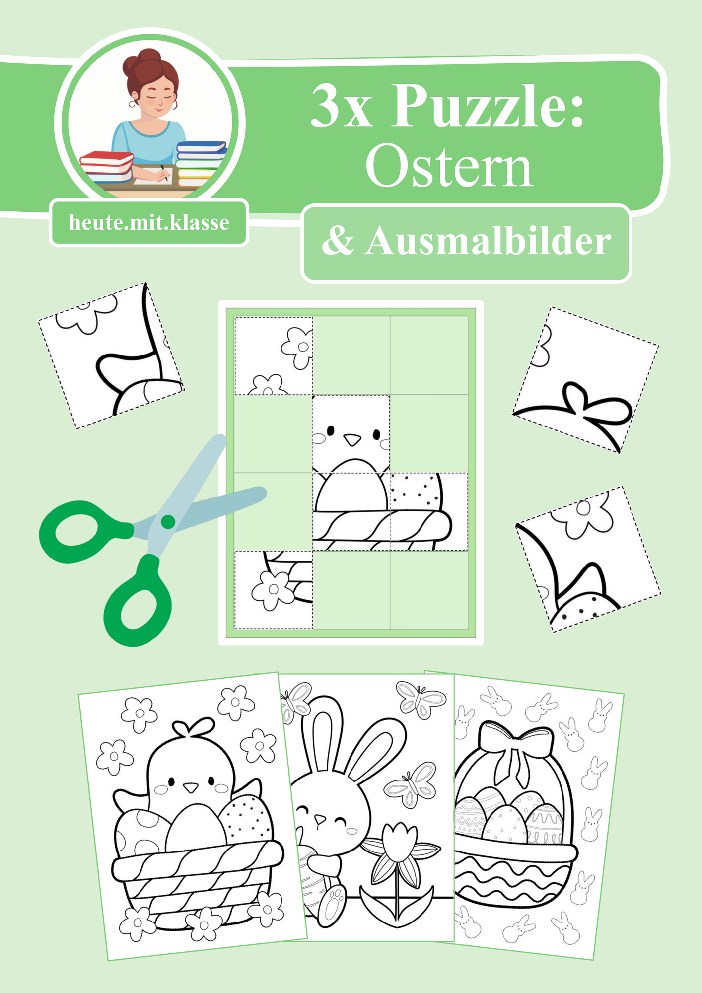 3x Puzzles & Ausmalbilder: Ostern (Schneideübung) – Unterrichtsmaterial ...