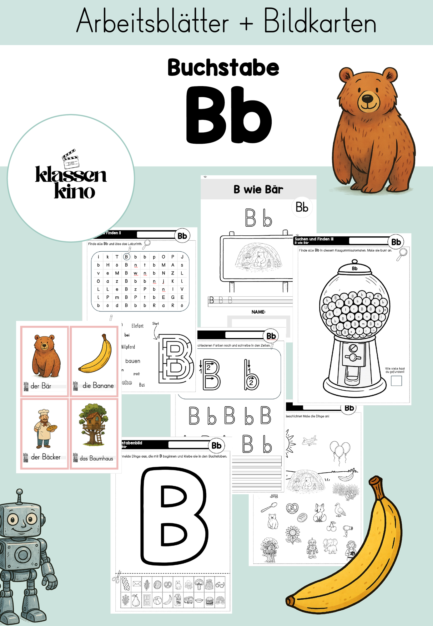 Bb ARBEITSBLÄTTER + BILDKARTEN: Buchstabe/Laut Einführung ...