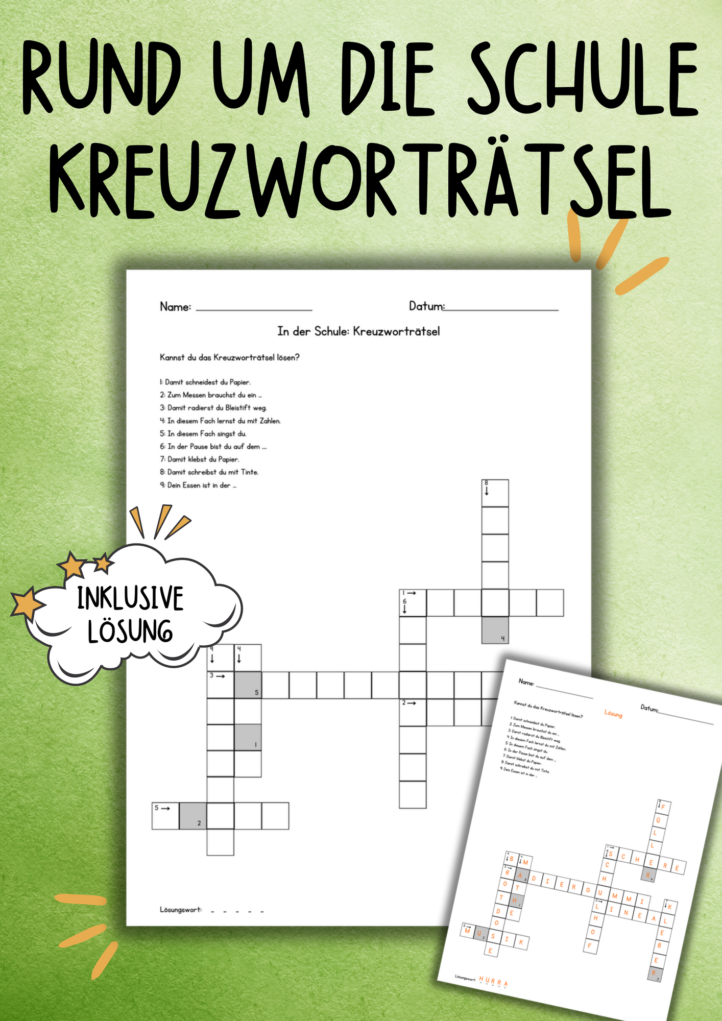 DaZ / DaF / Deutsch Grundschule - Lesen - Schule - Kreuzworträtsel ...