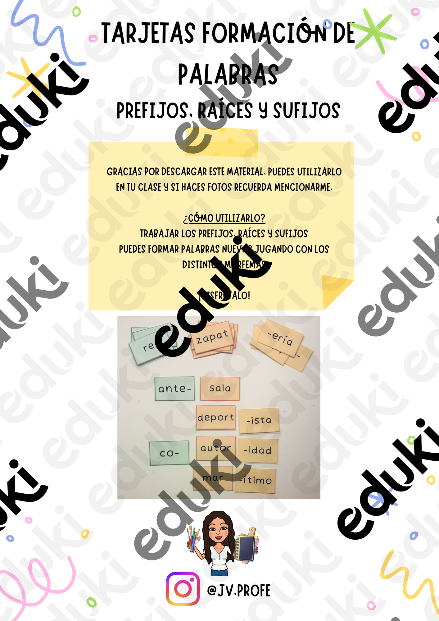 Tarjetas formación de palabras PREFIJOS, RAíZ y SUFIJOS - material de ...