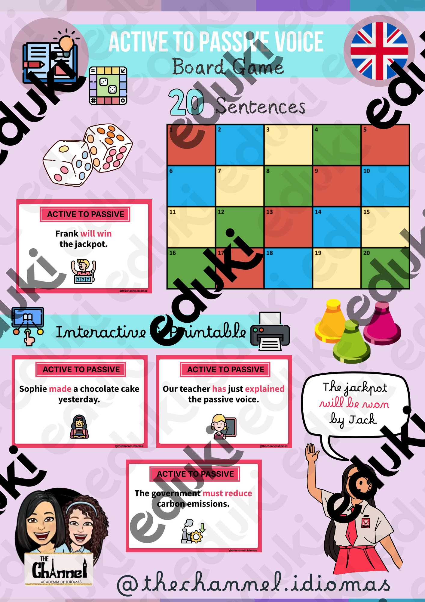 ACTIVE TO PASSIVE VOICE – Board Game (20 Sentences) - Ressource ...