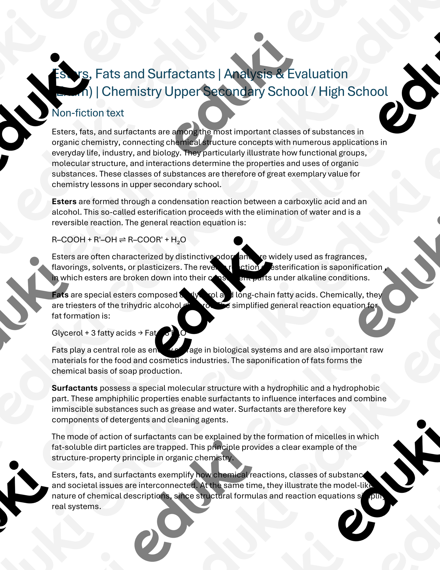 Esters, Fats and Surfactants | Organic Chemistry Test ...