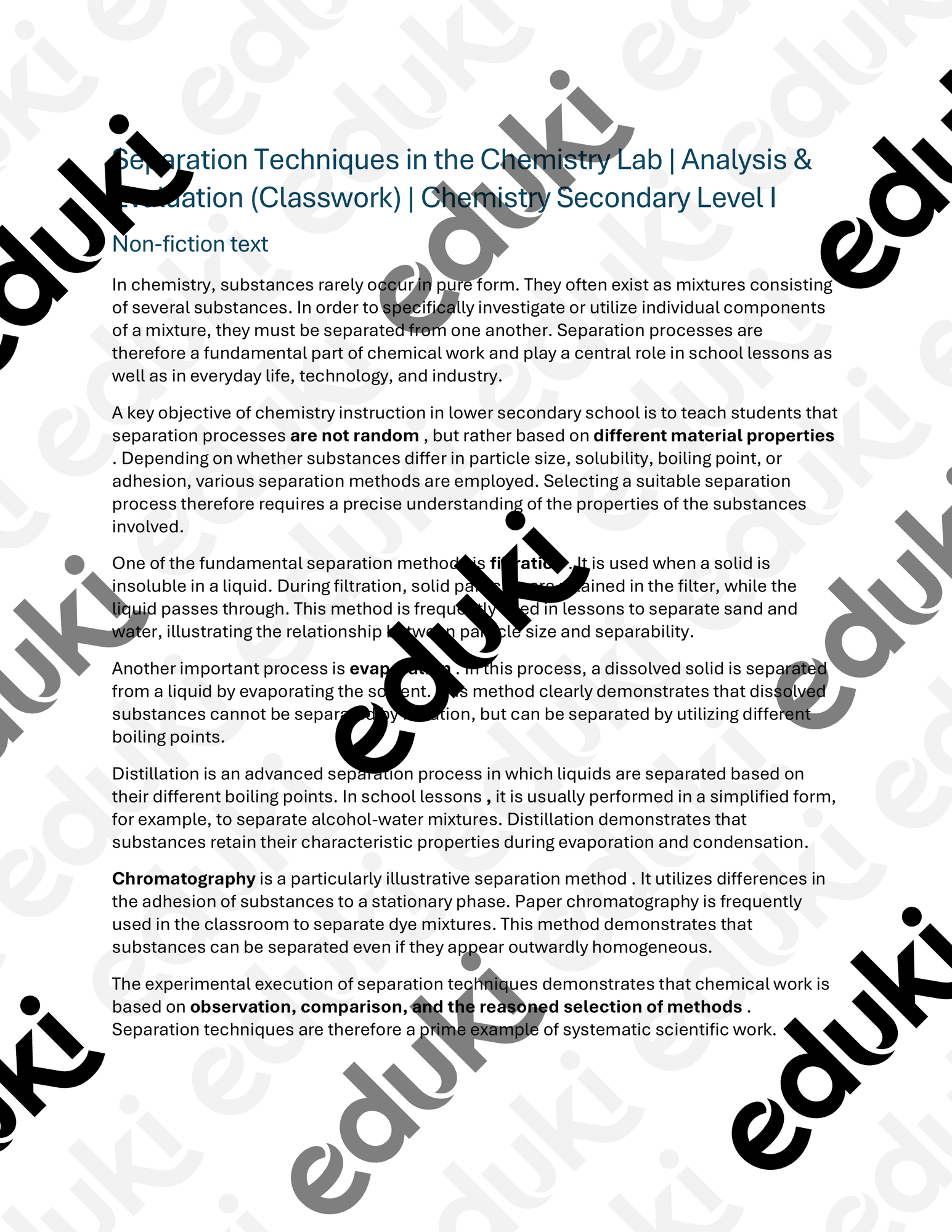 Separation Techniques | Chemistry Test Lower Secondary (Experimental ...