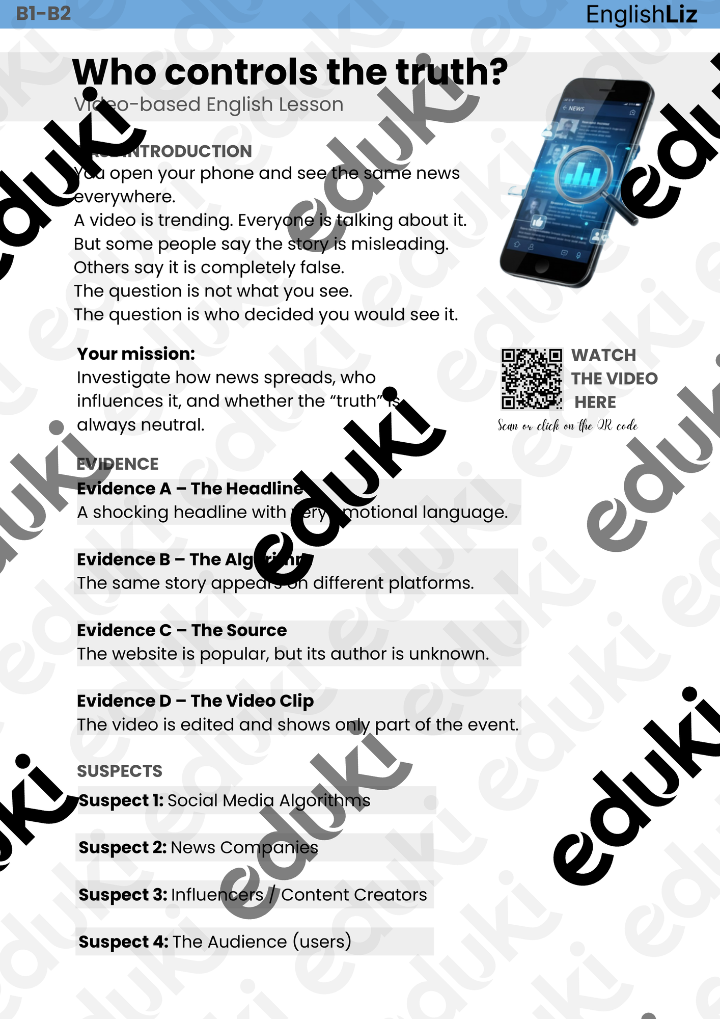 EnglishLiz_B1-B2_Who-Controls-the-Truth_Worksheet. - Εκπαιδευτικό υλικό ...