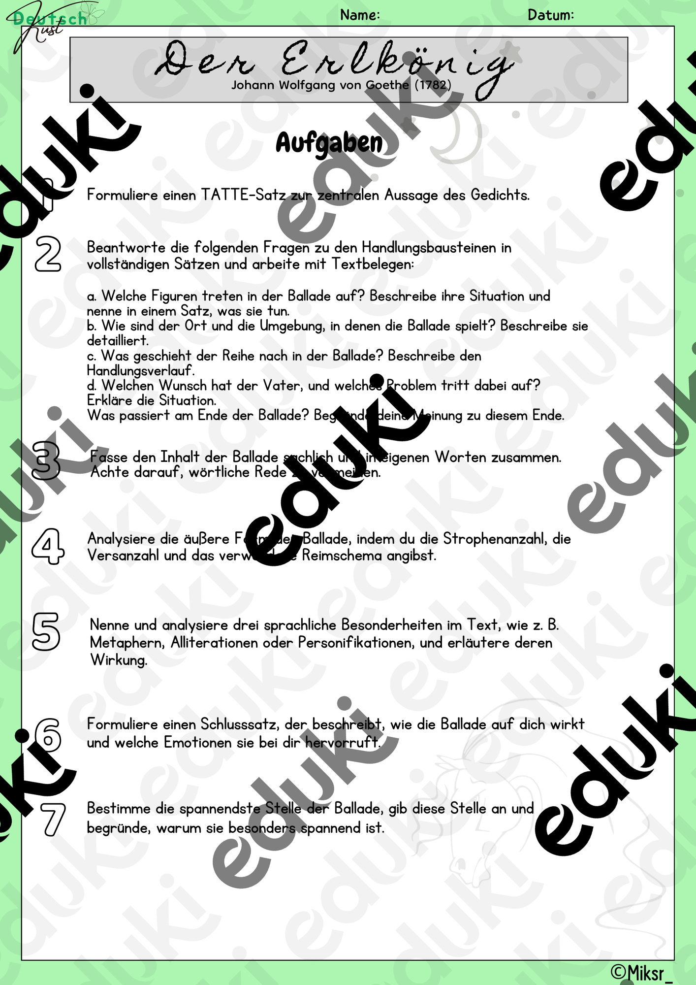 Der Erlkönig von Johann Wolfgang von Goethe – Unterrichtsmaterial im ...