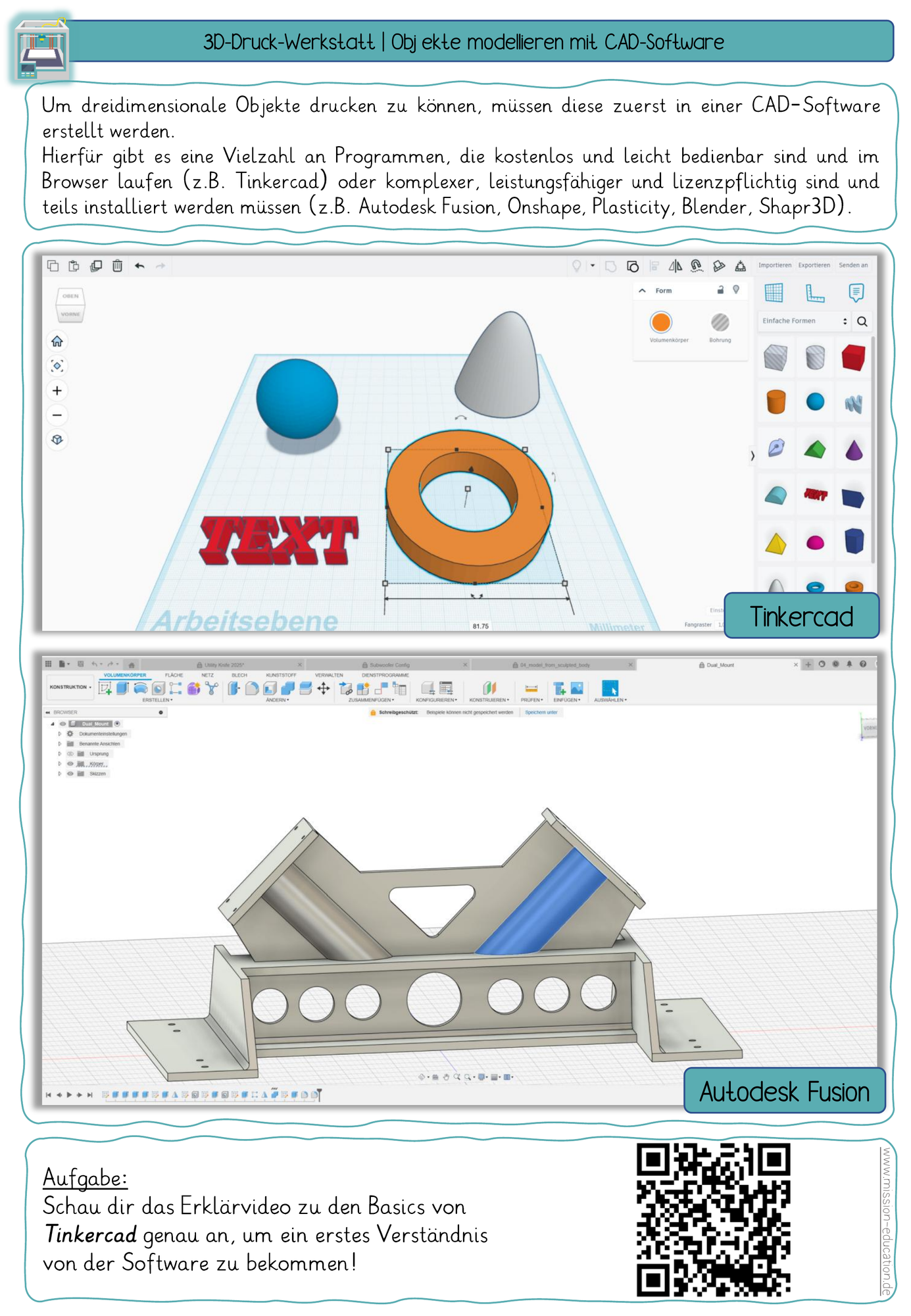 3D-Druck-Werkstatt: CAD-Software (AB + Video) – Unterrichtsmaterial in den Fächern Informatik ...