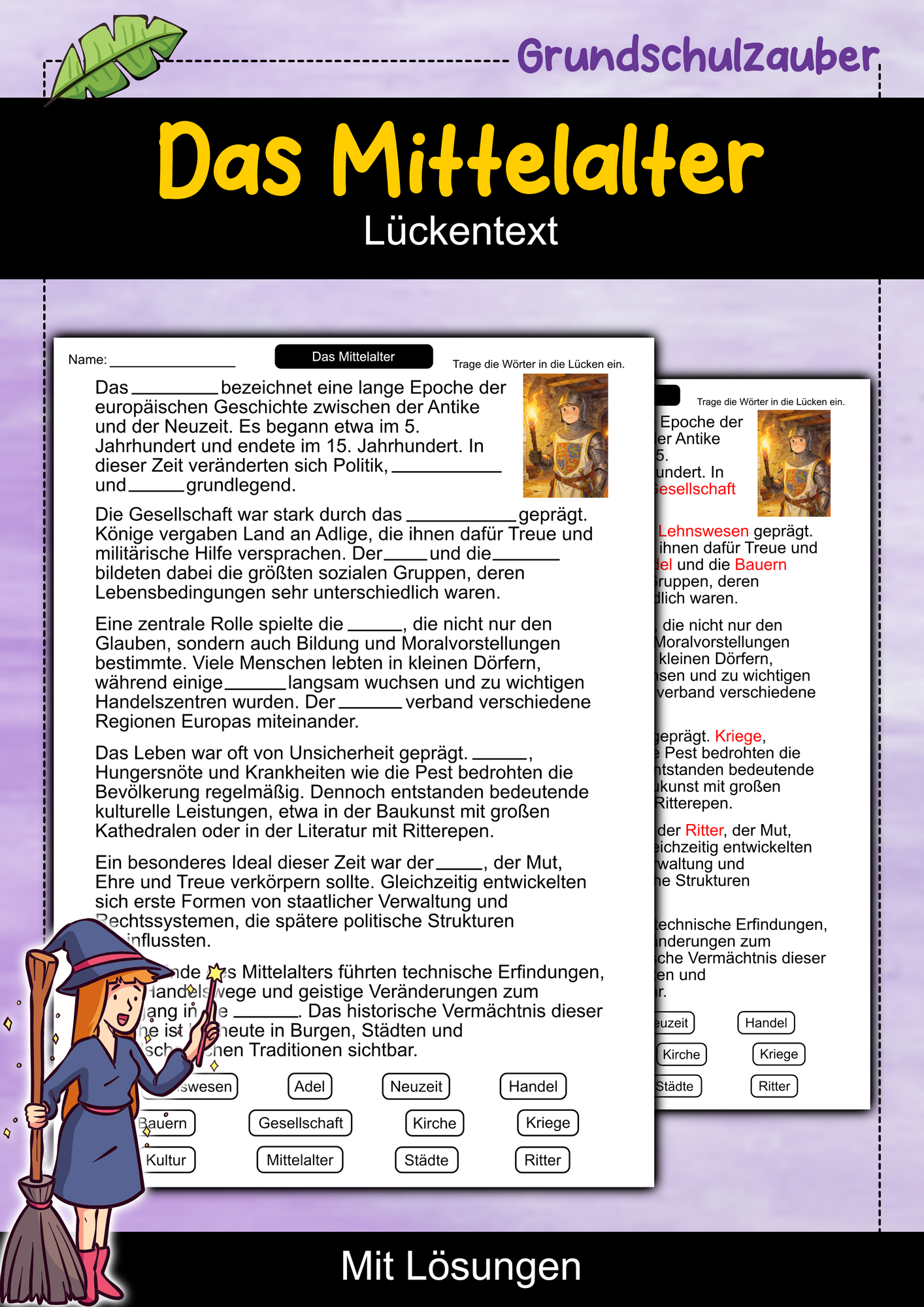 Das Mittelalter | Lückentext | Leben, Gesellschaft & Alltag ...