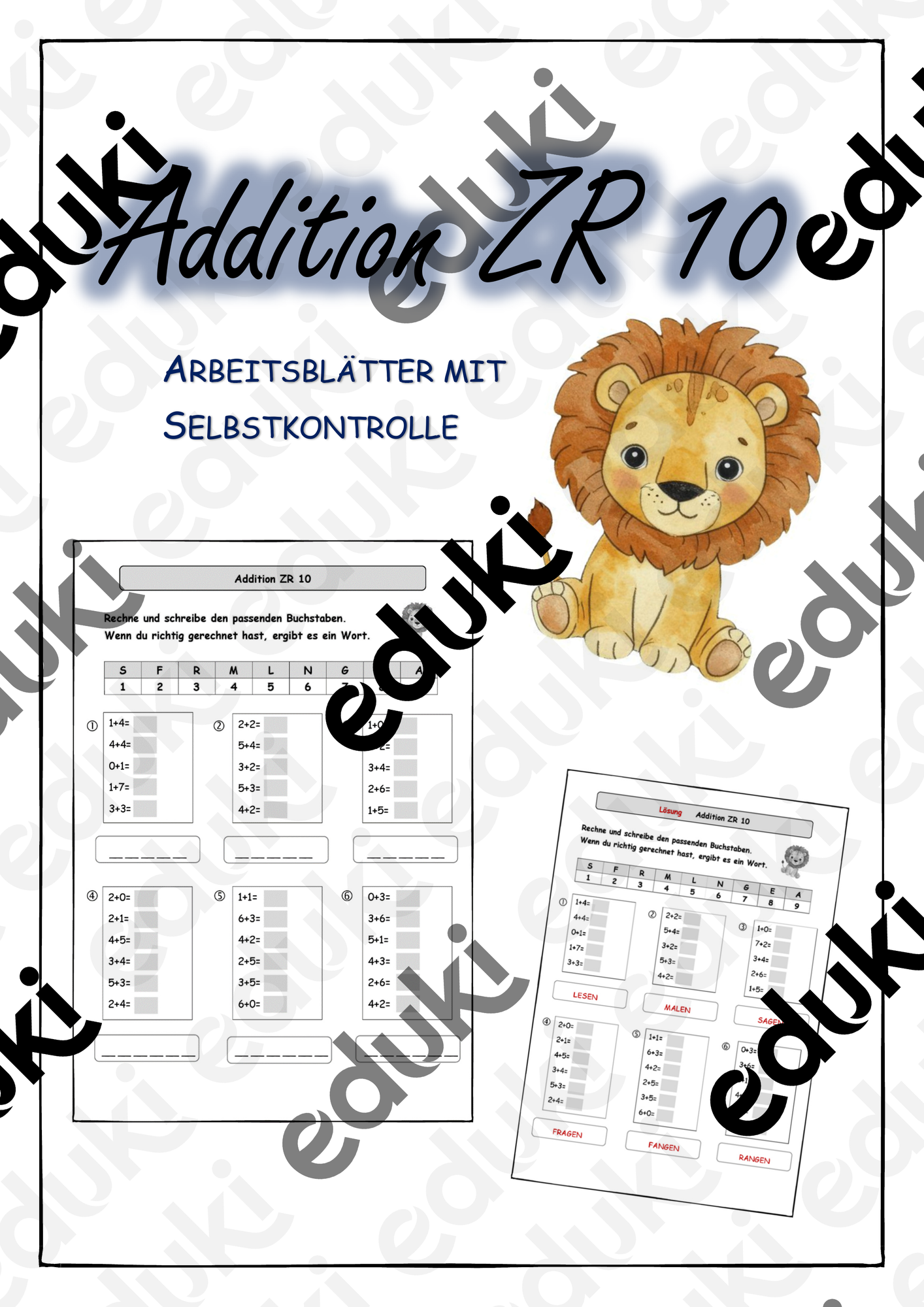 Addition - Zahlenraum bis 10 mit Selbstkontrolle – Unterrichtsmaterial ...