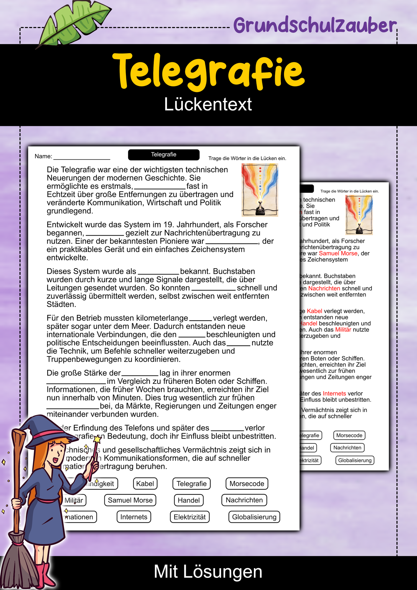 Telegrafie | Lückentext | Erste Fernkommunikation & Technik ...