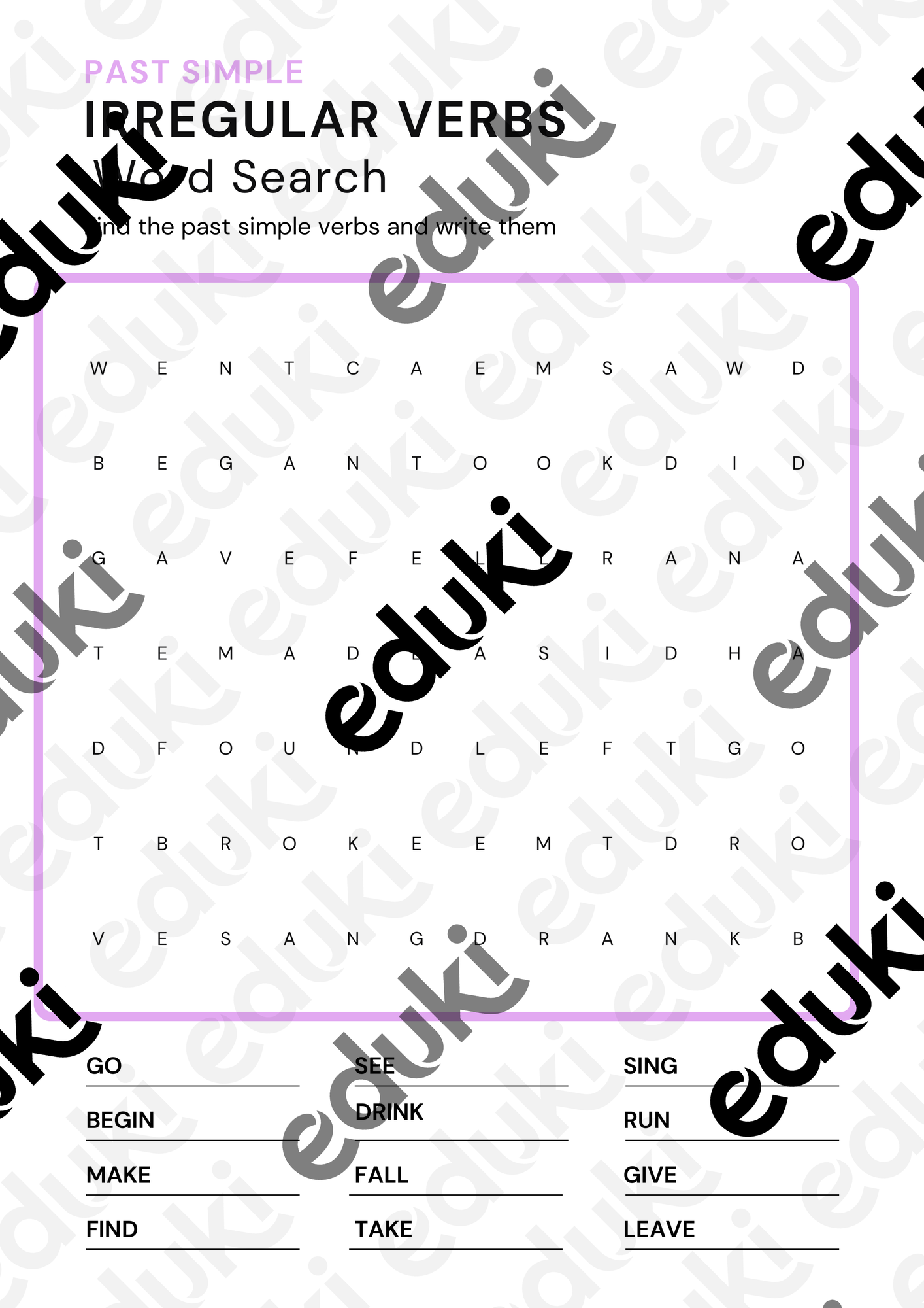 Past Simple Irregular Verbs Word Search Worksheet – Unterrichtsmaterial ...