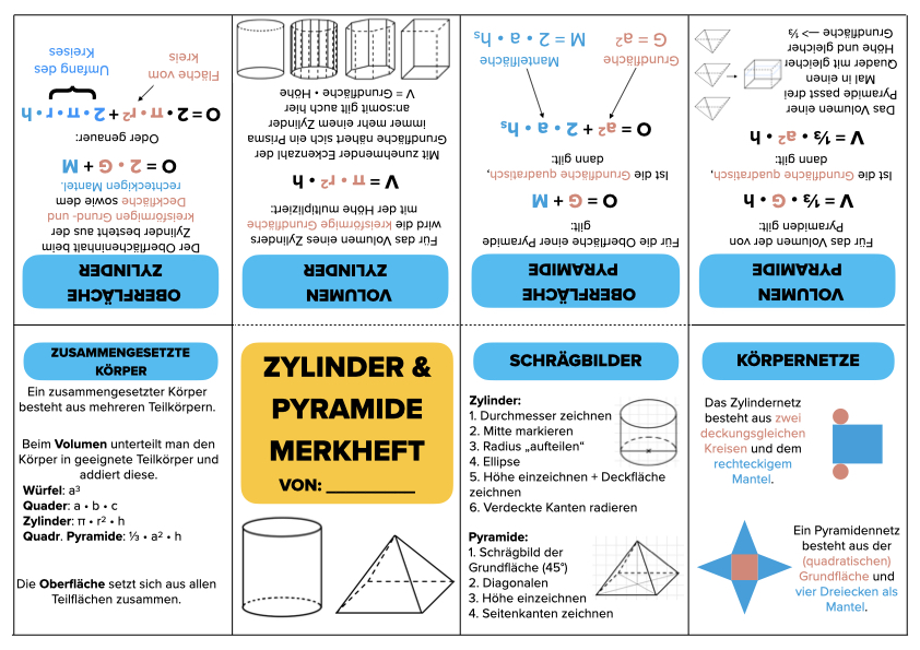 Faltheft Zylinder und Pyramide – Unterrichtsmaterial im Fach Mathematik