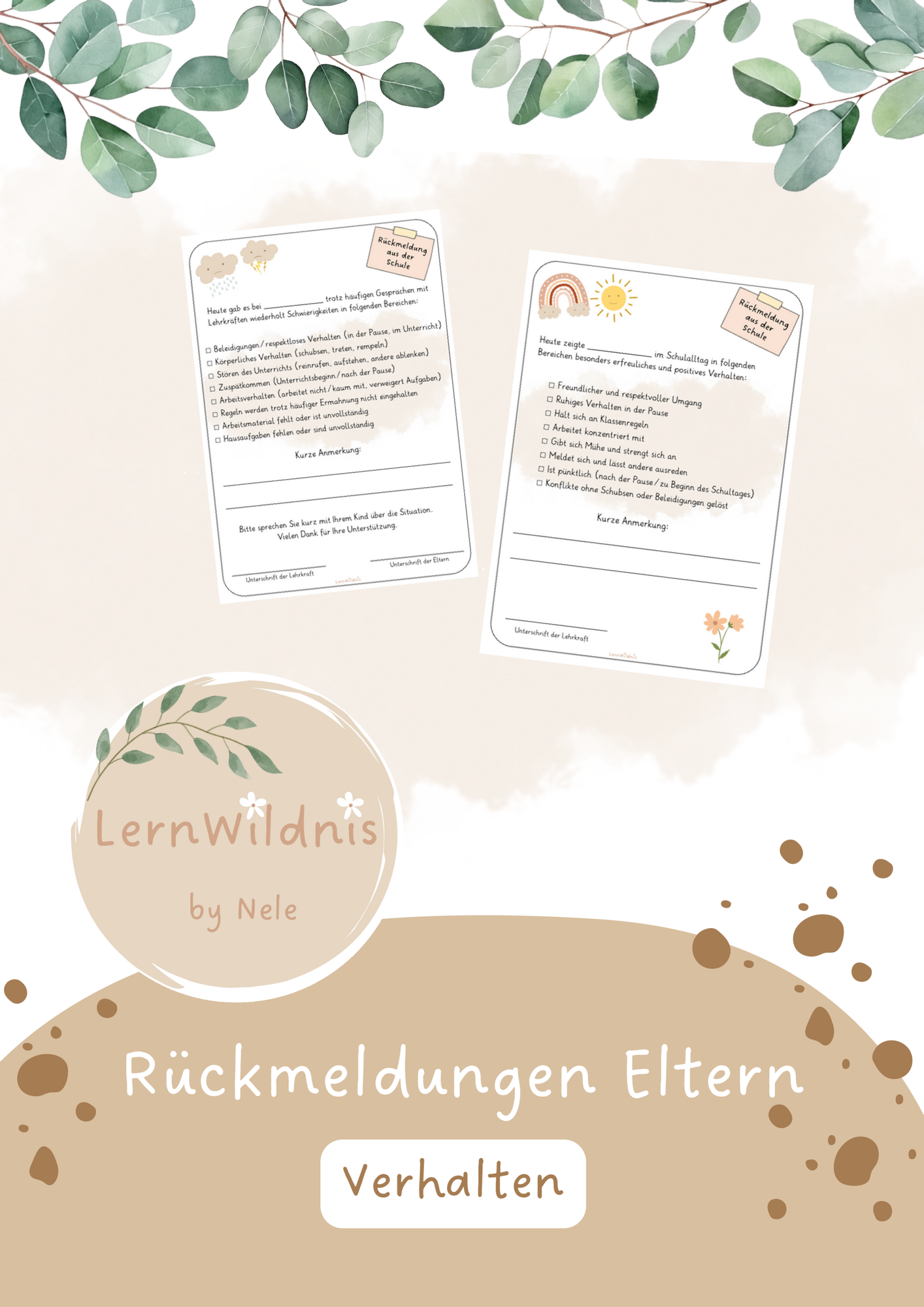 Rückmeldung - Verhalten positiv/negativ - Eltern - Kl.1-4 – Unterrichtsmaterial im Fach ...