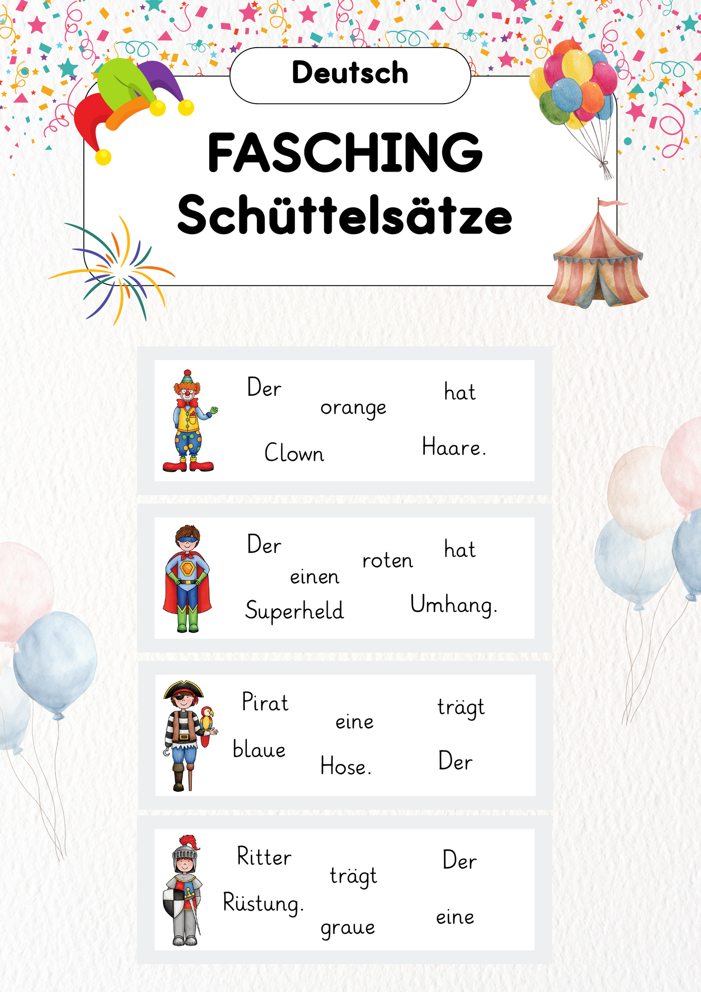 Schüttelsätze Fasching | Kareval – Unterrichtsmaterial im Fach Deutsch