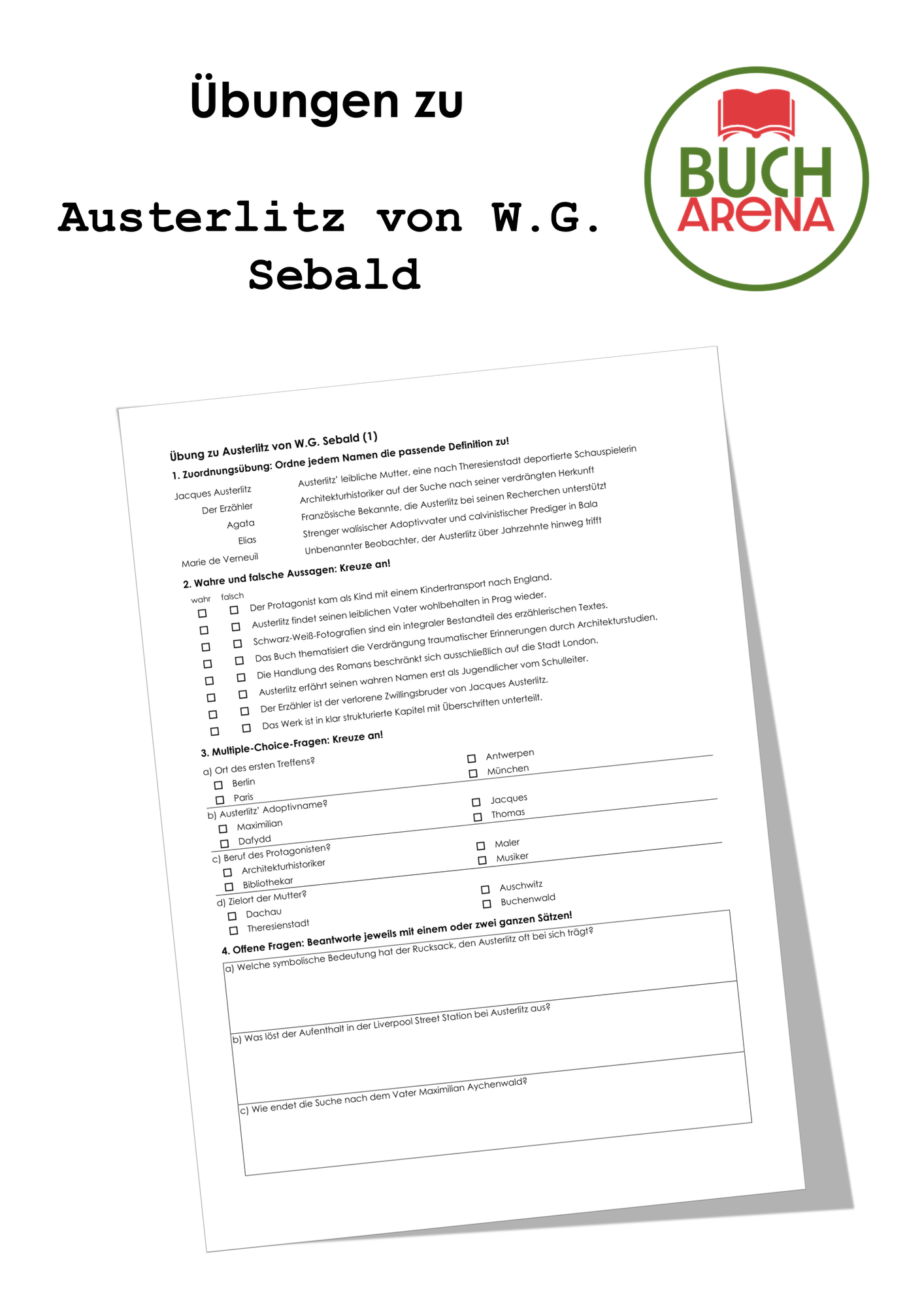 Übungen zu Austerlitz von W.G. Sebald – Unterrichtsmaterial im Fach Deutsch