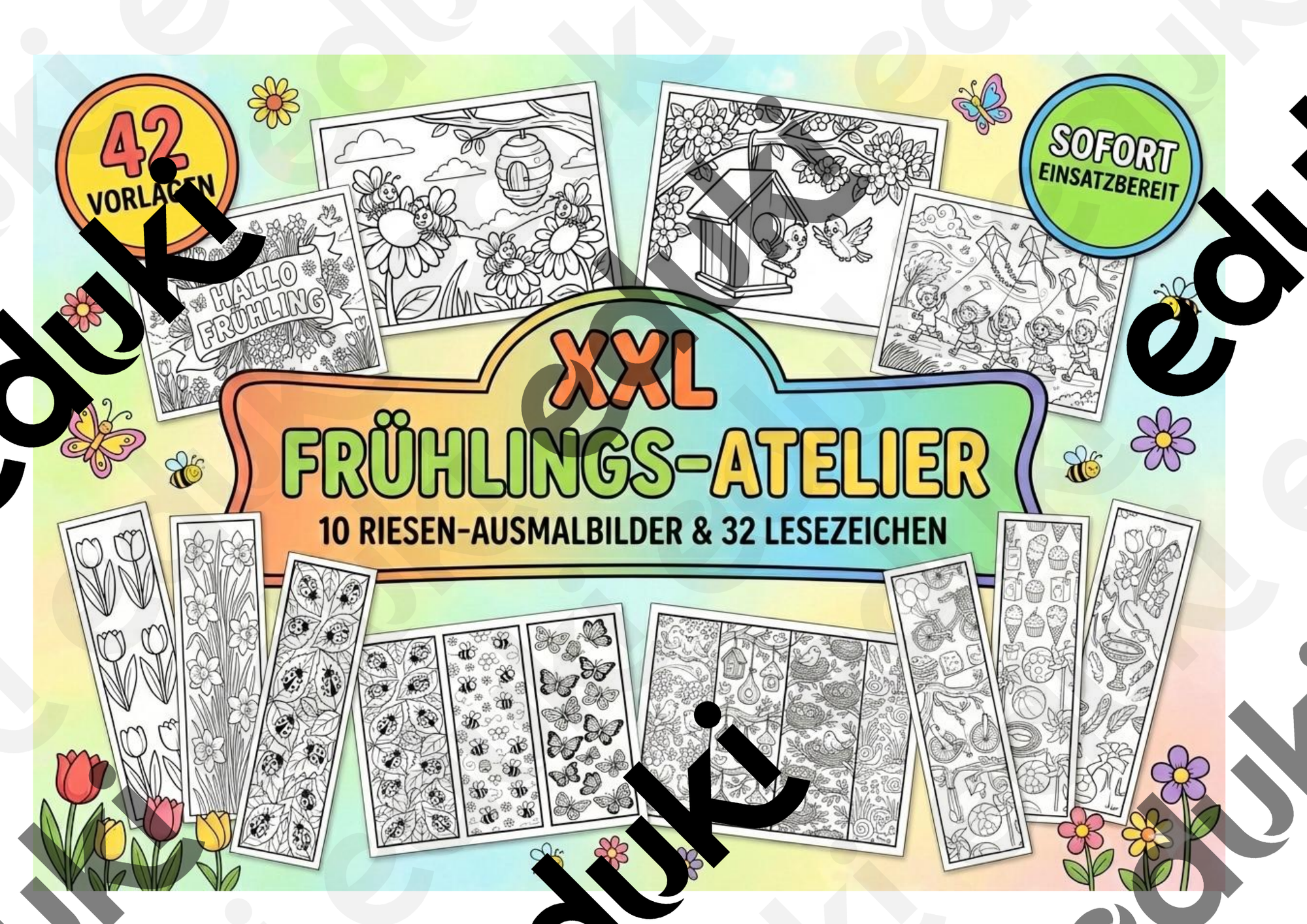 XXL FRÜHLINGS-ATELIER: 10 XXL Ausmalbilder & 32 Lesezeichen (42 ...