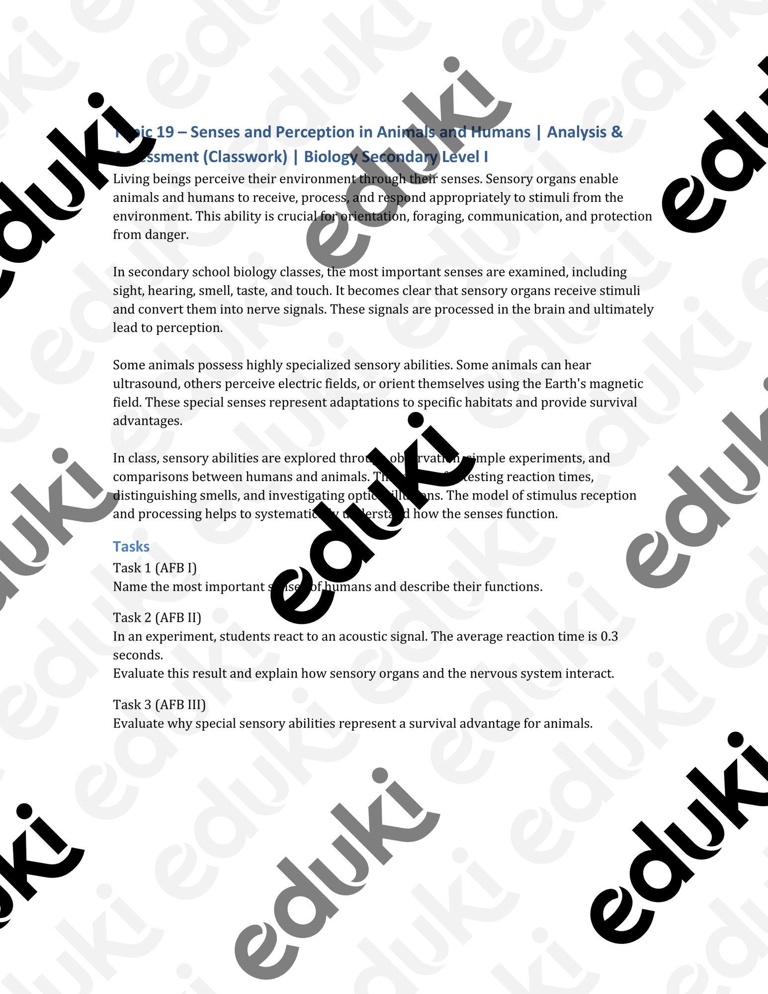 Senses and Perception – Biology Test with Experiment ...