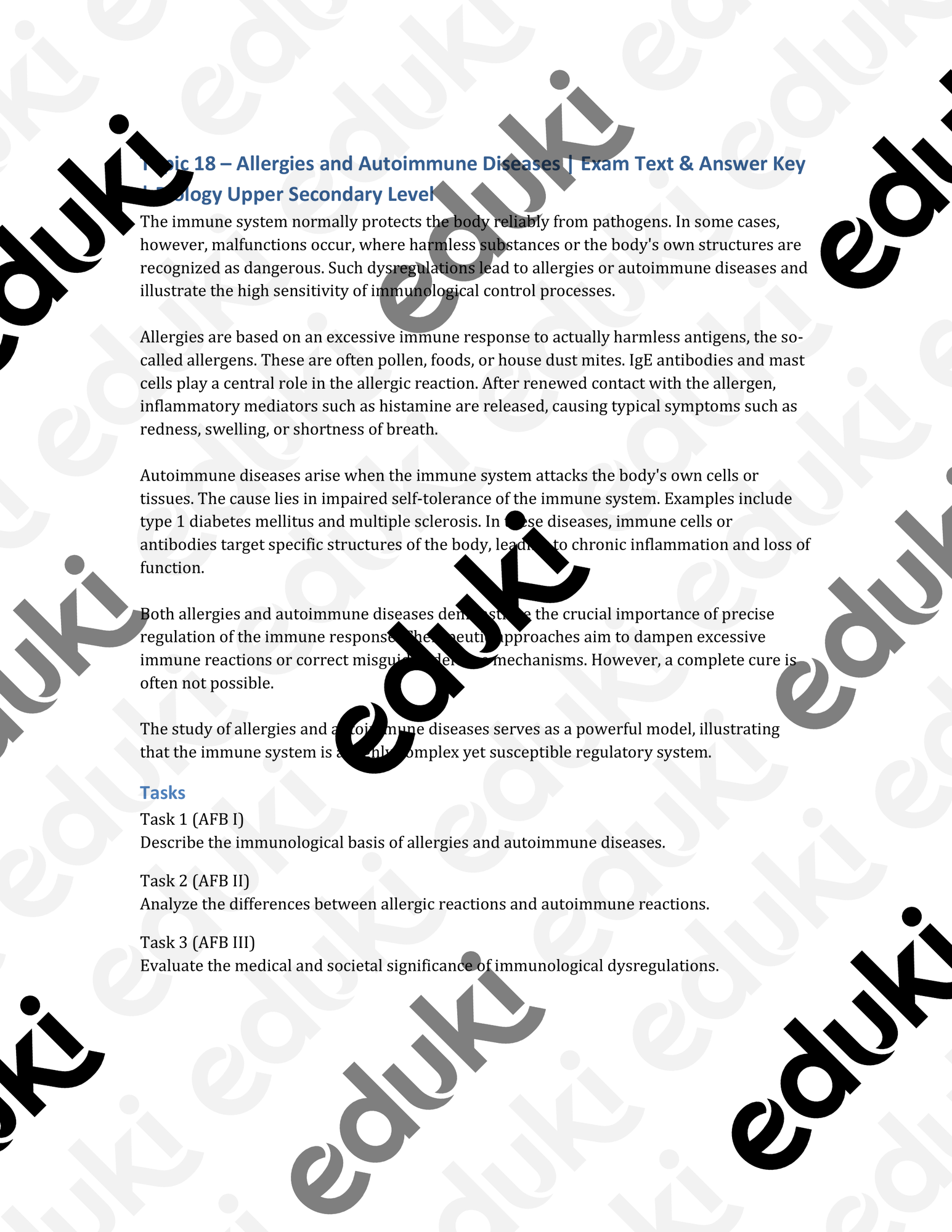 Allergies and Autoimmune Diseases – Biology Exam – Unterrichtsmaterial ...