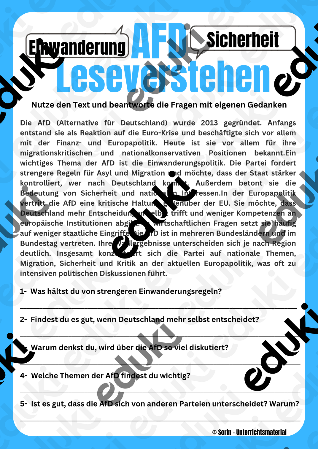 AfD – Ein Blick auf die Partei: Lesetext + 5 Fragen ...