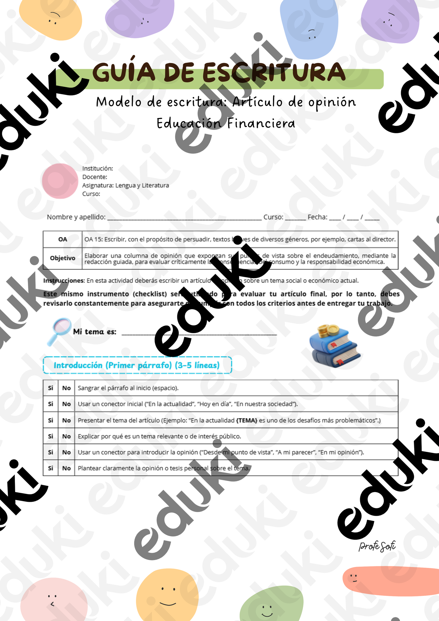 Guía escritura - Artículo de opinión Educación financiera - material ...