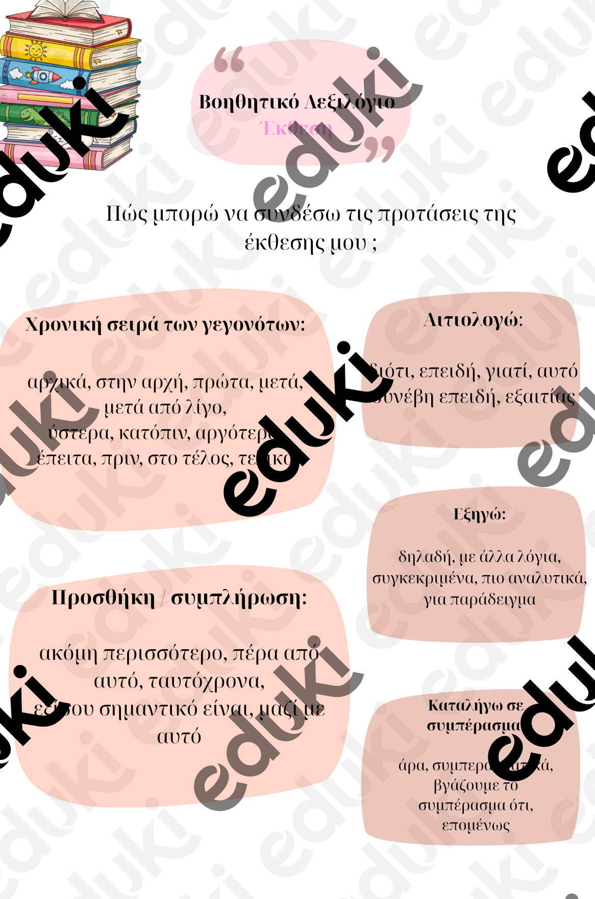 Παραγωγή Λόγου/Συνδετικό λεξιλόγιο - Εκπαιδευτικό υλικό για το μάθημα