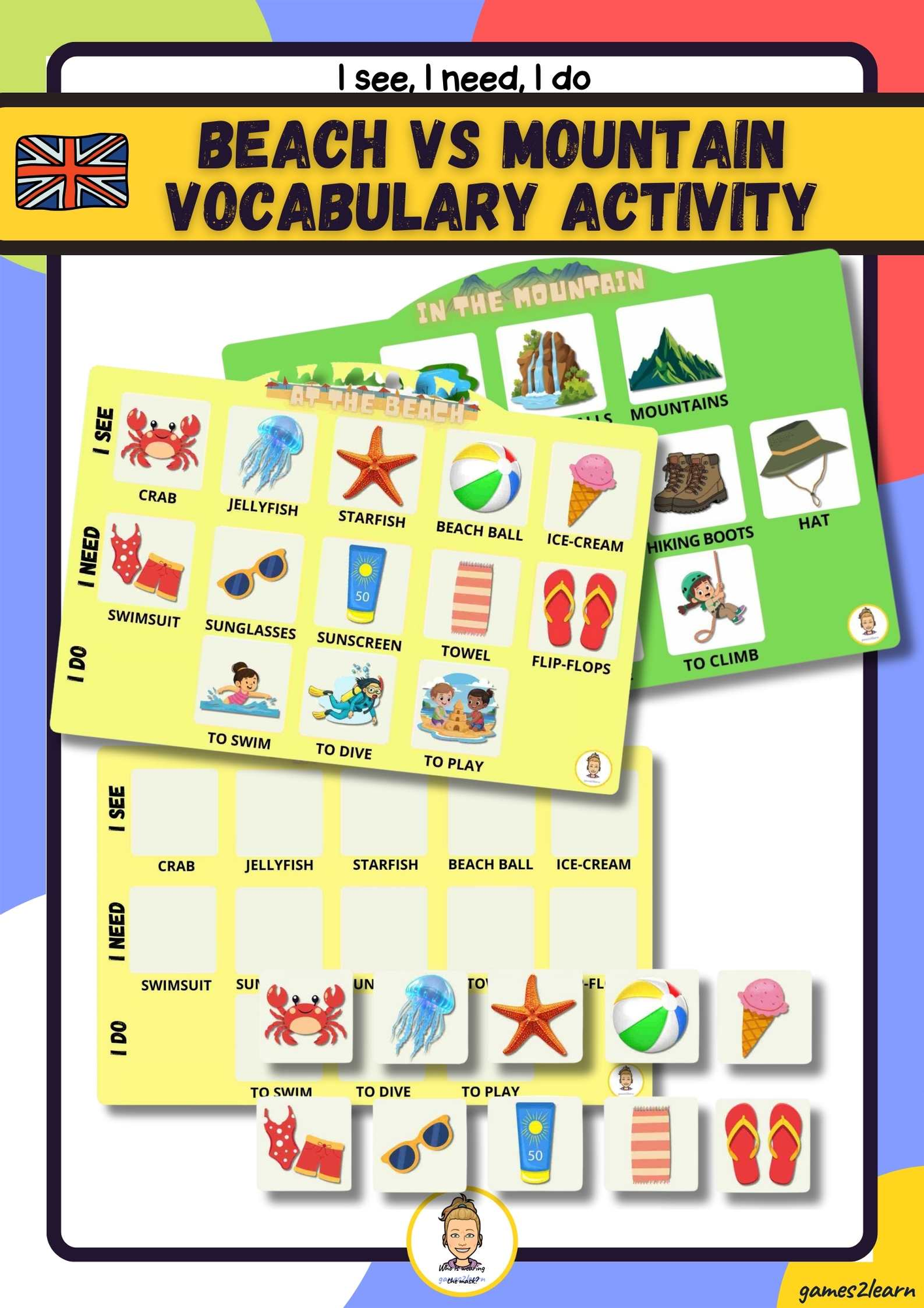 Beach vs mountain vocabulary activity - material de la siguiente ...