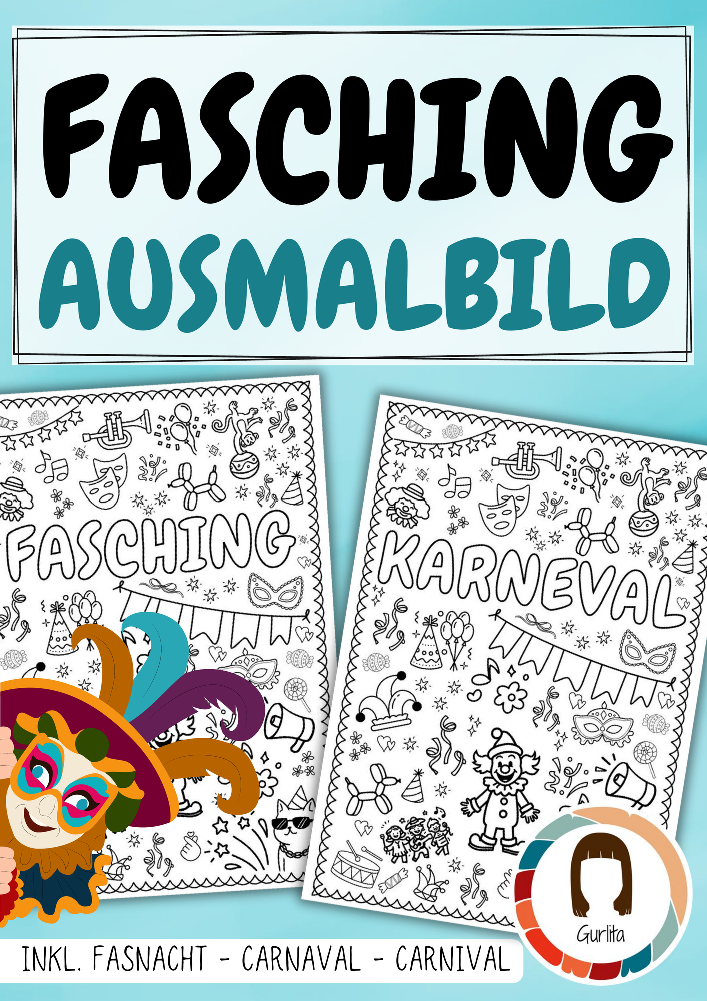 Fasching & Karneval | Doodle Ausmalbild | Sketch – Unterrichtsmaterial ...